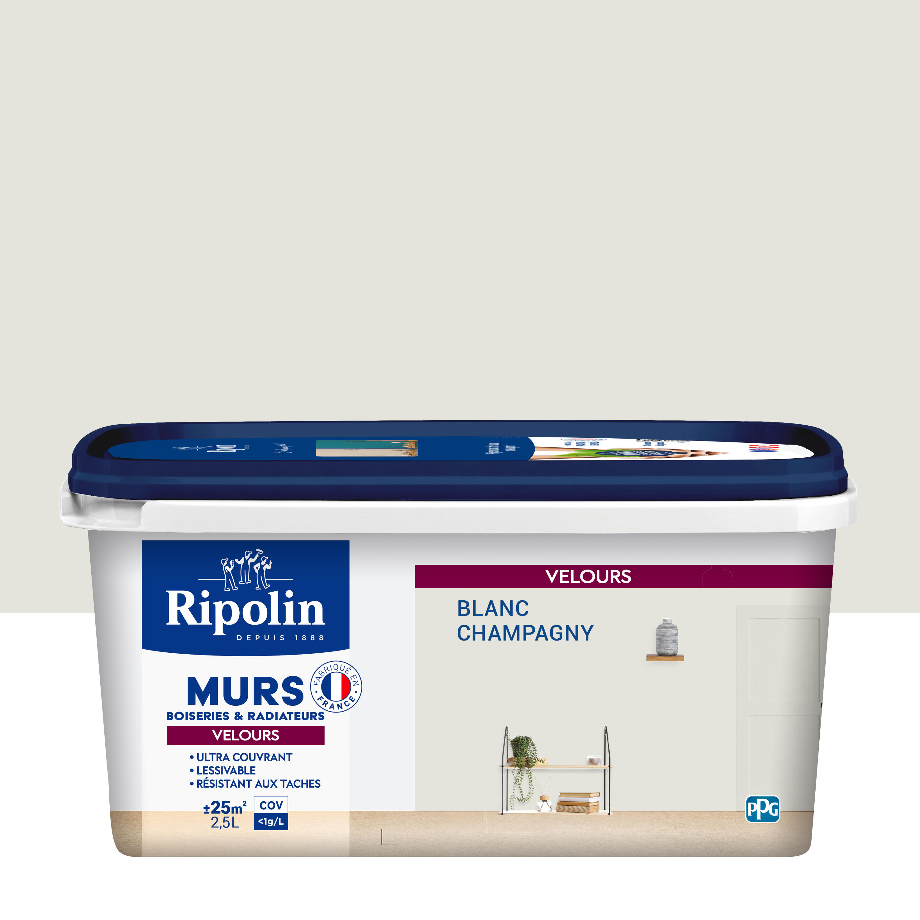 Peinture mur blanc champagny velours RIPOLIN Intérieur 2.5l | Leroy Merlin