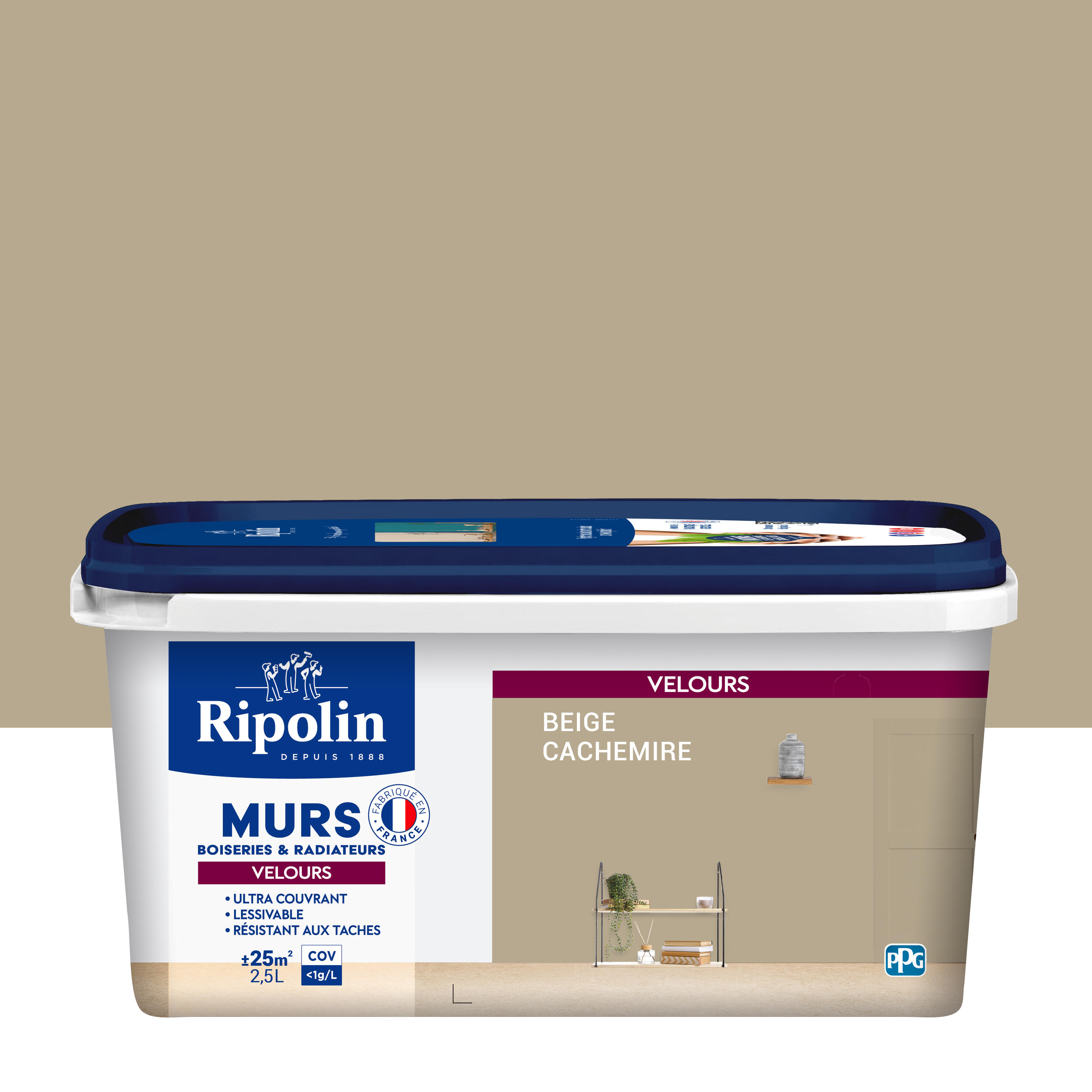 Peinture mur beige cachemire velours RIPOLIN Intérieur 2.5l | Leroy Merlin