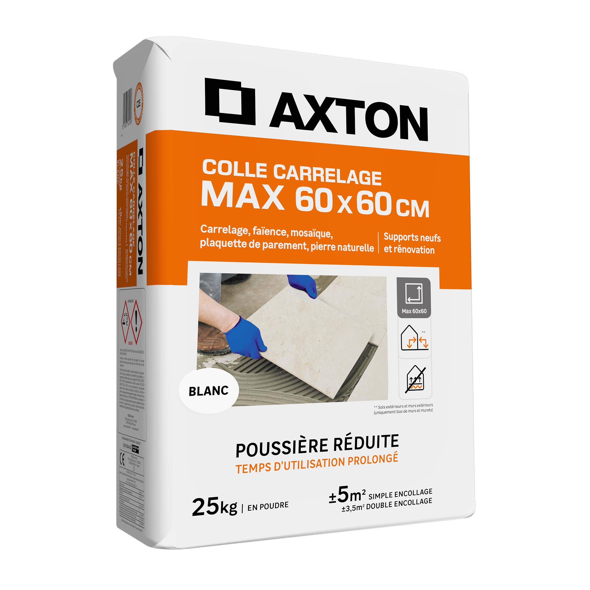Mortier colle sol / mur, 60x60, intérieur/extérieur blanc AXTON 25kg | Leroy Merlin