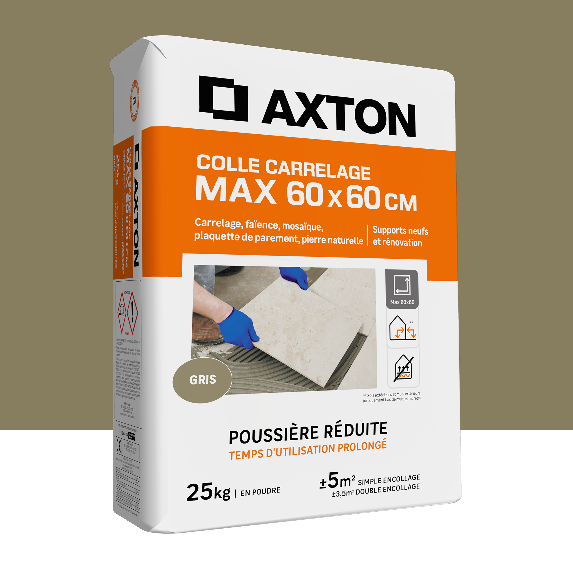 Mortier colle sol/mur, 60x60, intérieur/extérieur, gris AXTON 25kg ...