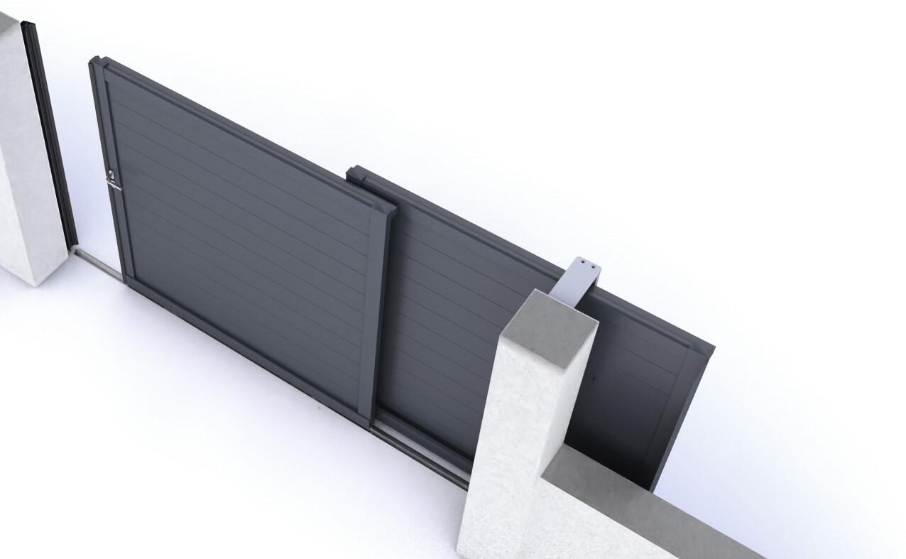 Portail coulissant télescopique aluminium TILLAU gris anthracite L.356x ...