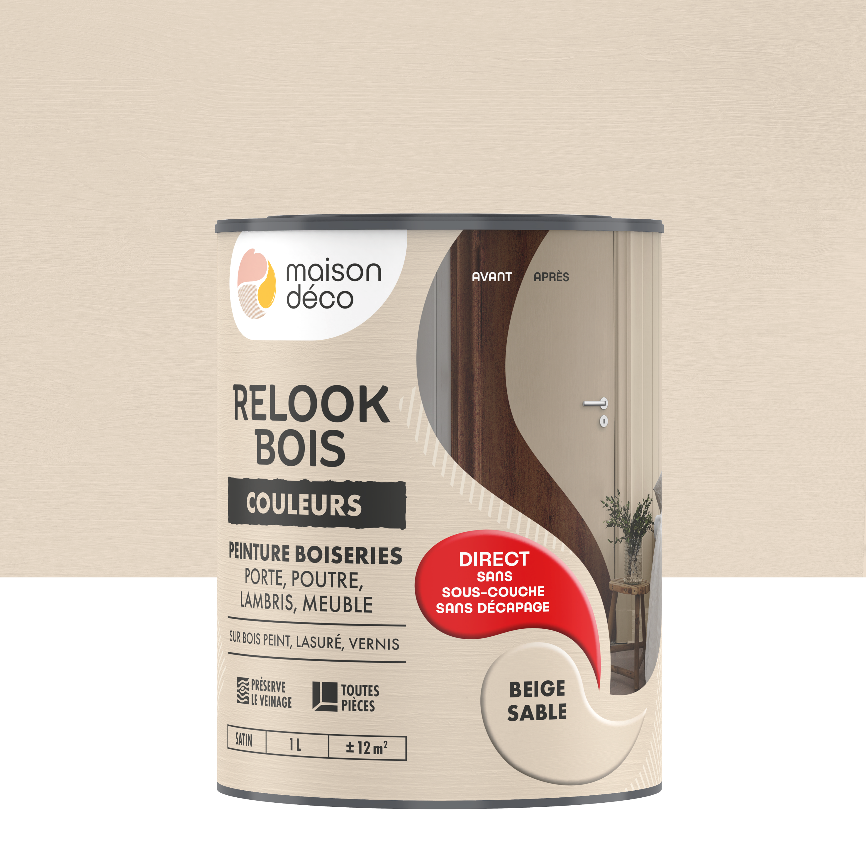 Peinture Relook bois MAISON DECO, beige sable satiné, 1 l | Leroy Merlin