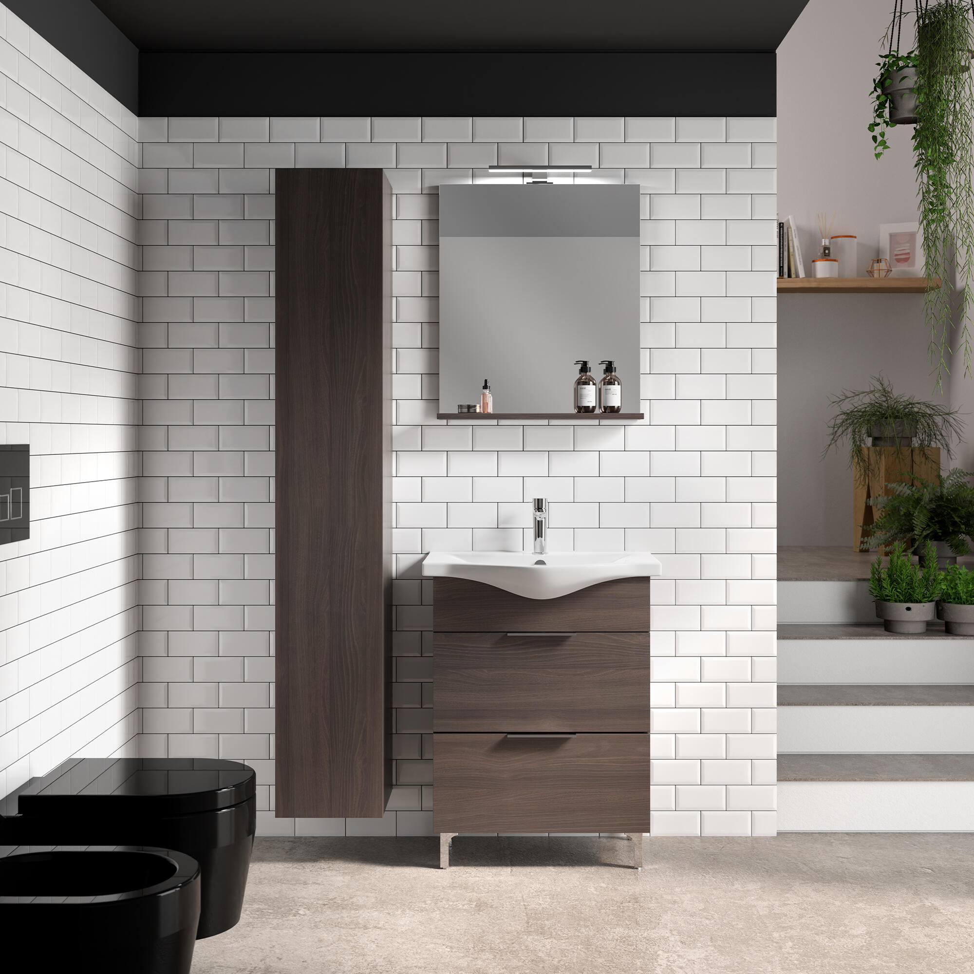 Mobile sottolavabo e lavabo con illuminazione Jnka legno noce L 65 x H 75 x P 46 cm 1 vasca 2 ...