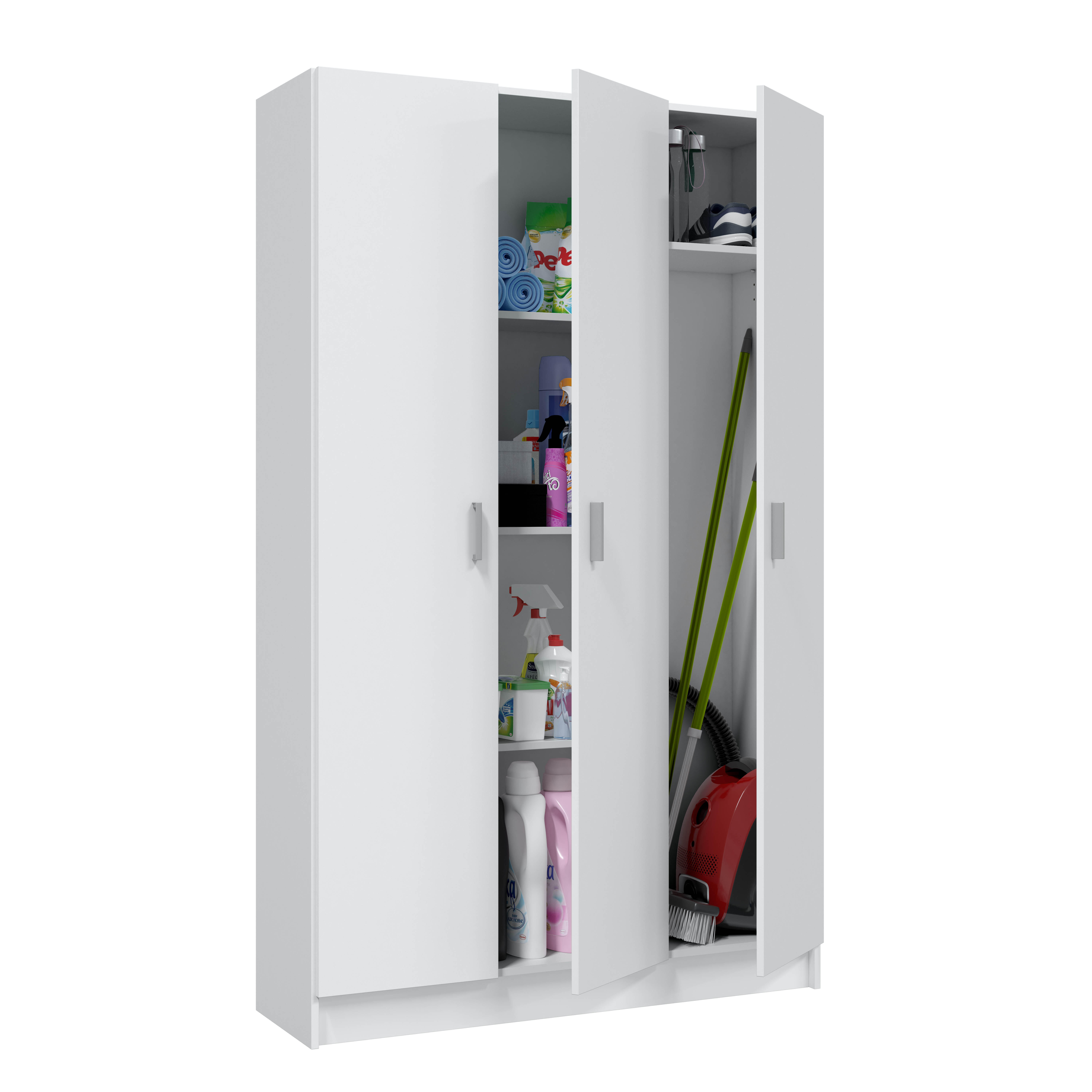 Armario escobero multiusos 180x109x37 cm, 3 puertas, 4 estantes ...