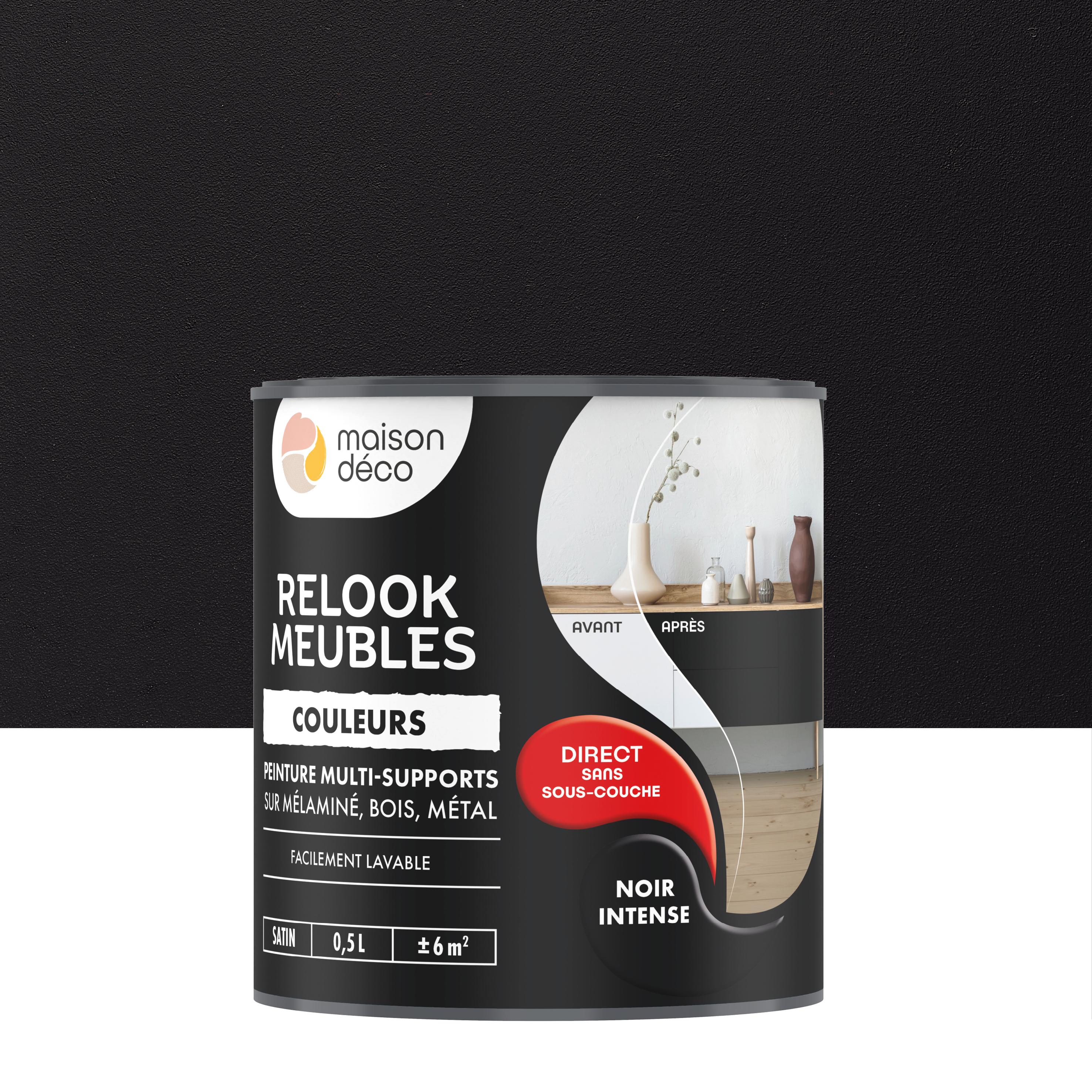 Peinture meuble Relook MAISON DECO noir intense satiné 0.5L | Leroy Merlin