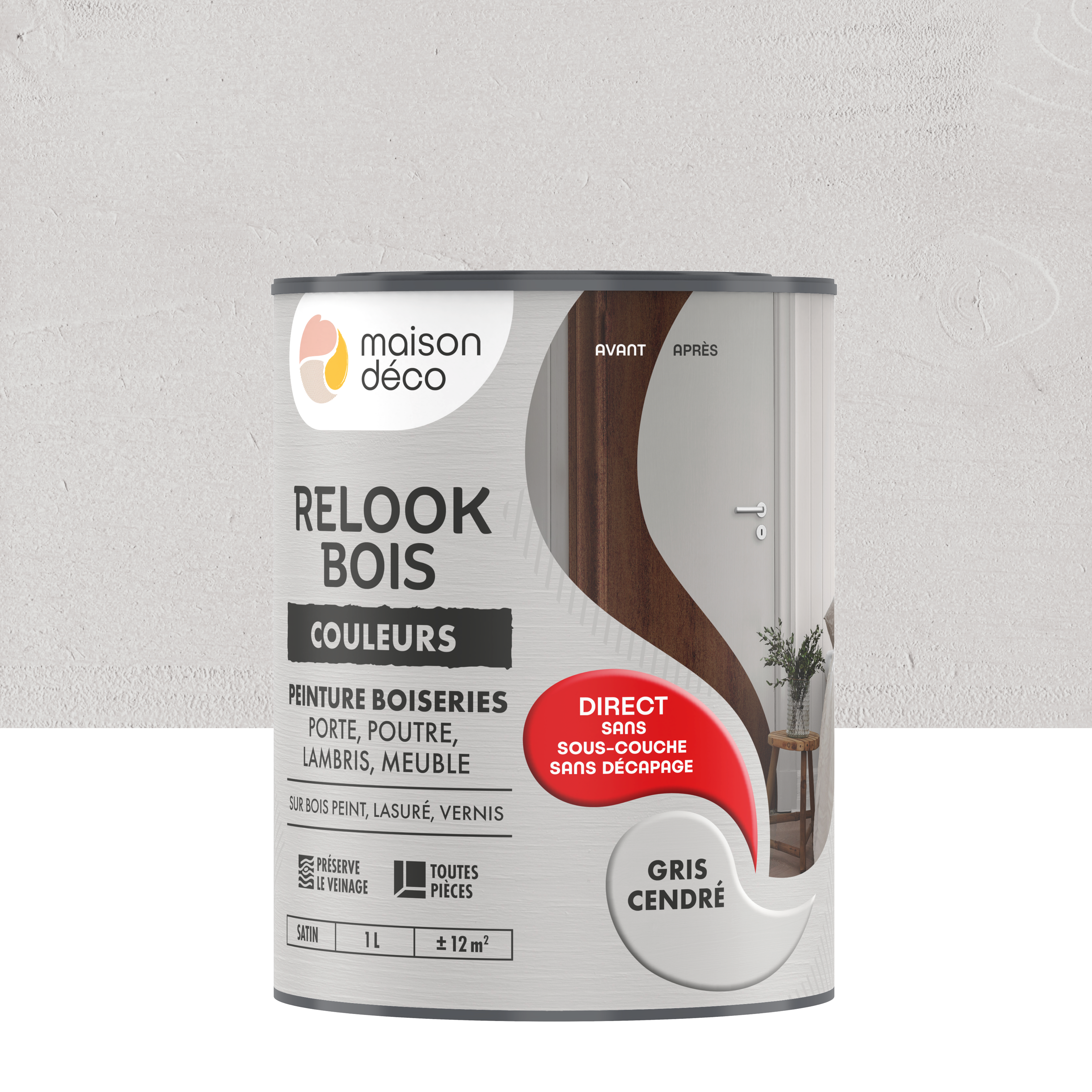 Peinture boiserie Relook bois MAISON DECO gris cendré satiné 1L | Leroy ...