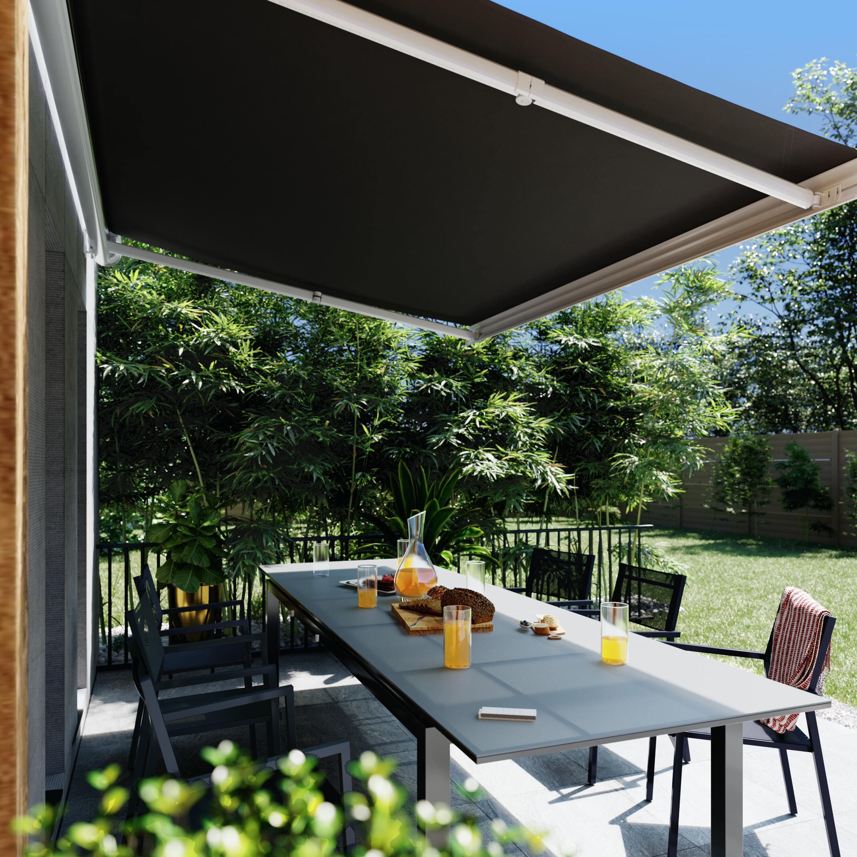 Store banne motorisé 3.95 x 3.5 m Nori 2 L blanc LED, toile acrylique ...