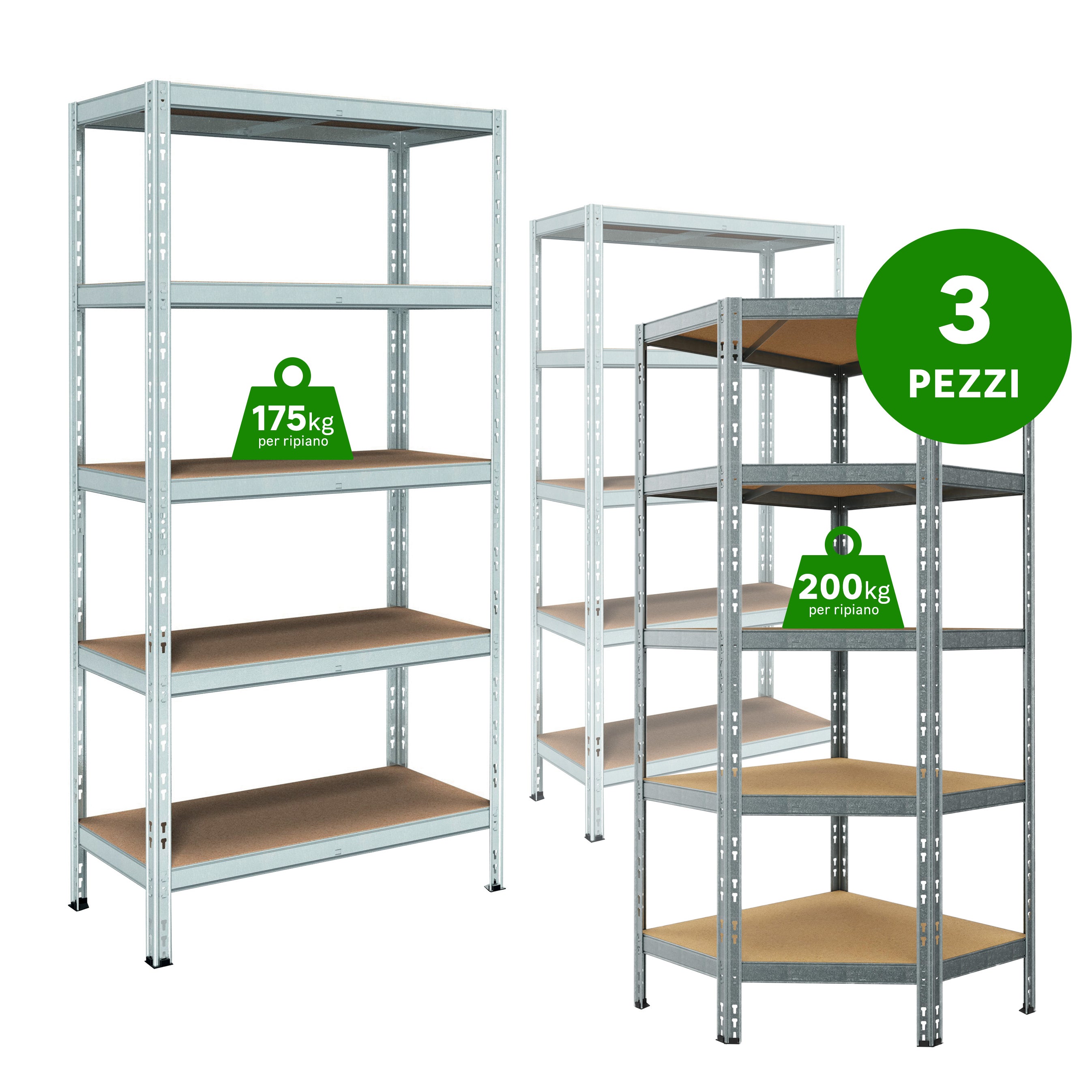 Set di 3 scaffali Pokerino L 90 x P 40 x H 180 cm argentato, portata ...