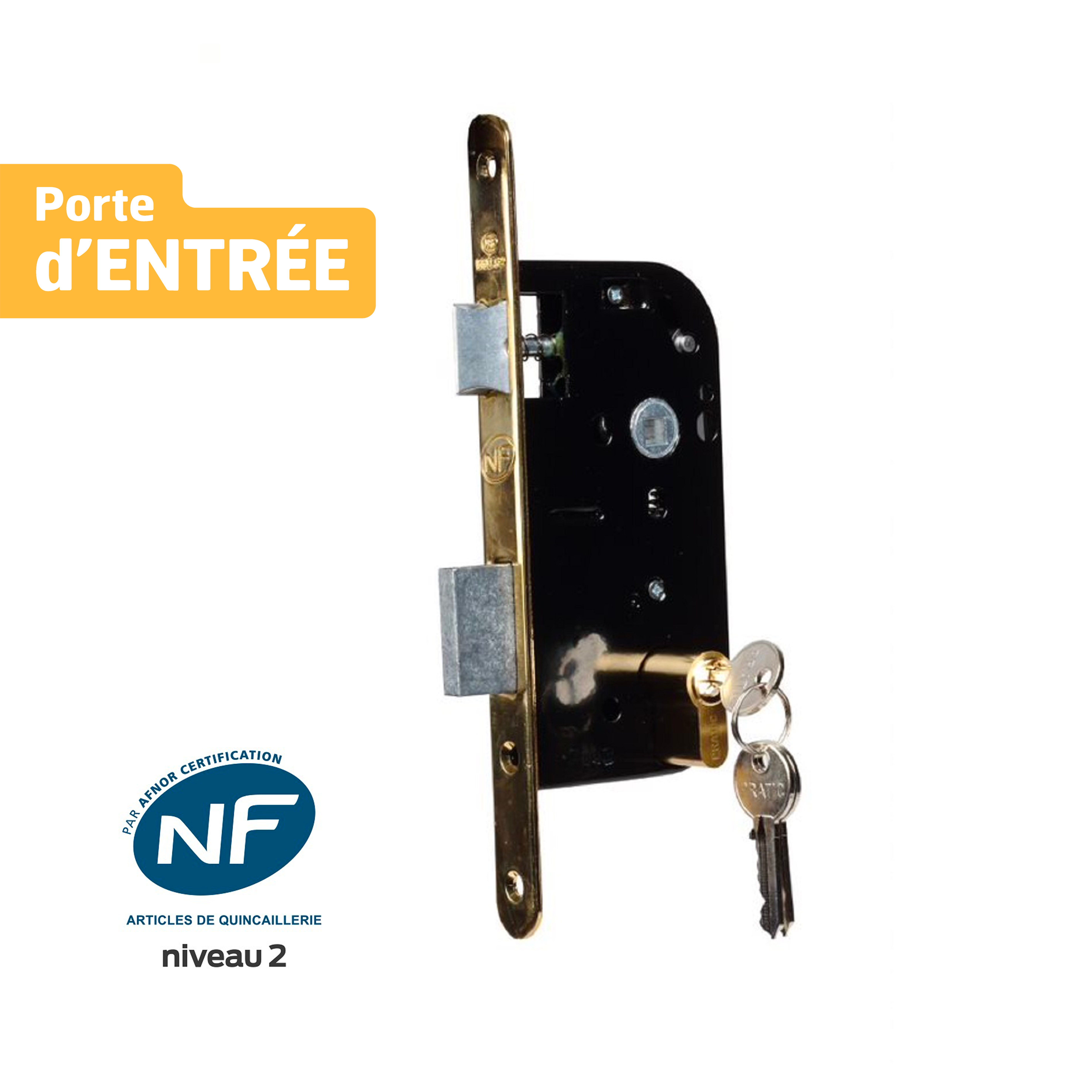 Serrure encastrée BRICARD, certifiée NF, avec cylindre PRATIC, axe 50 ...