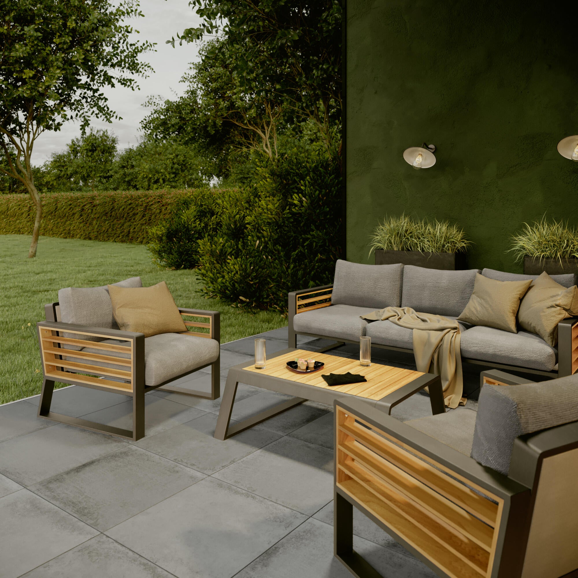 Salon bas de jardin en aluminium et teck Ionis NATERIAL, 5 personnes | Leroy Merlin