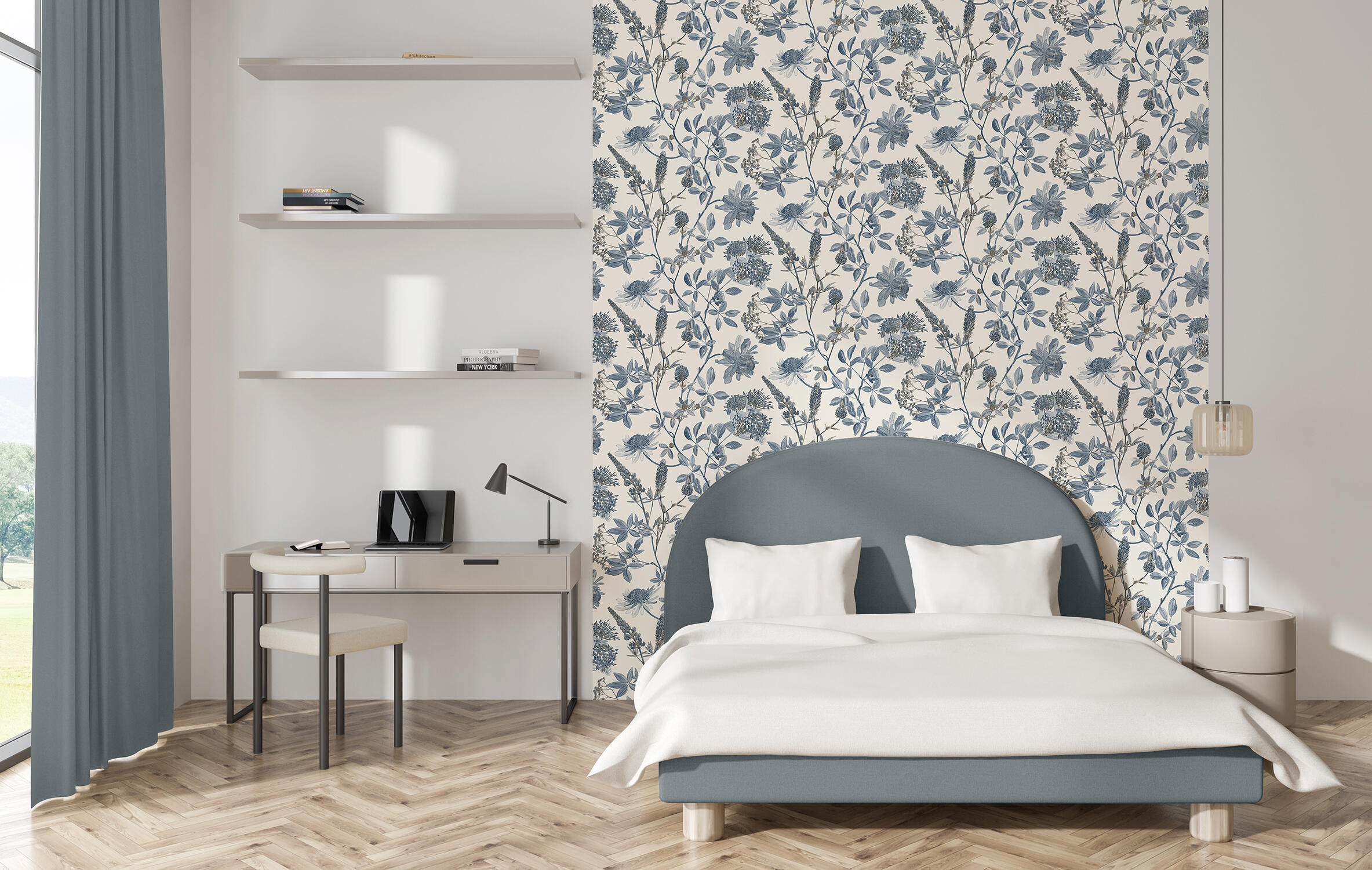 Papier peint intissé Elegance feuillage bleu | Leroy Merlin