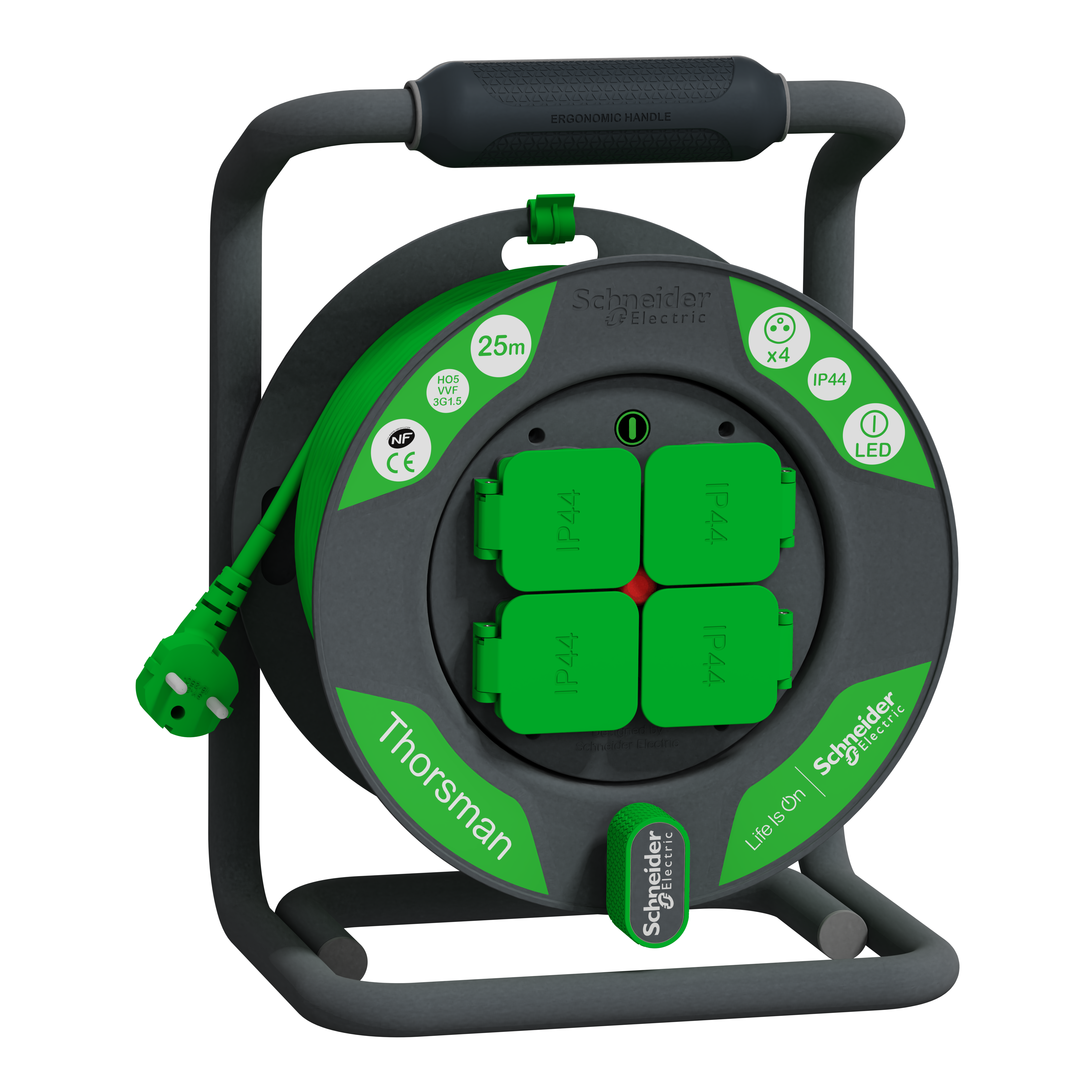 Enrouleur de câble électrique 25m - H05VVF - 3G 1,5mm², SCHNEIDER ...