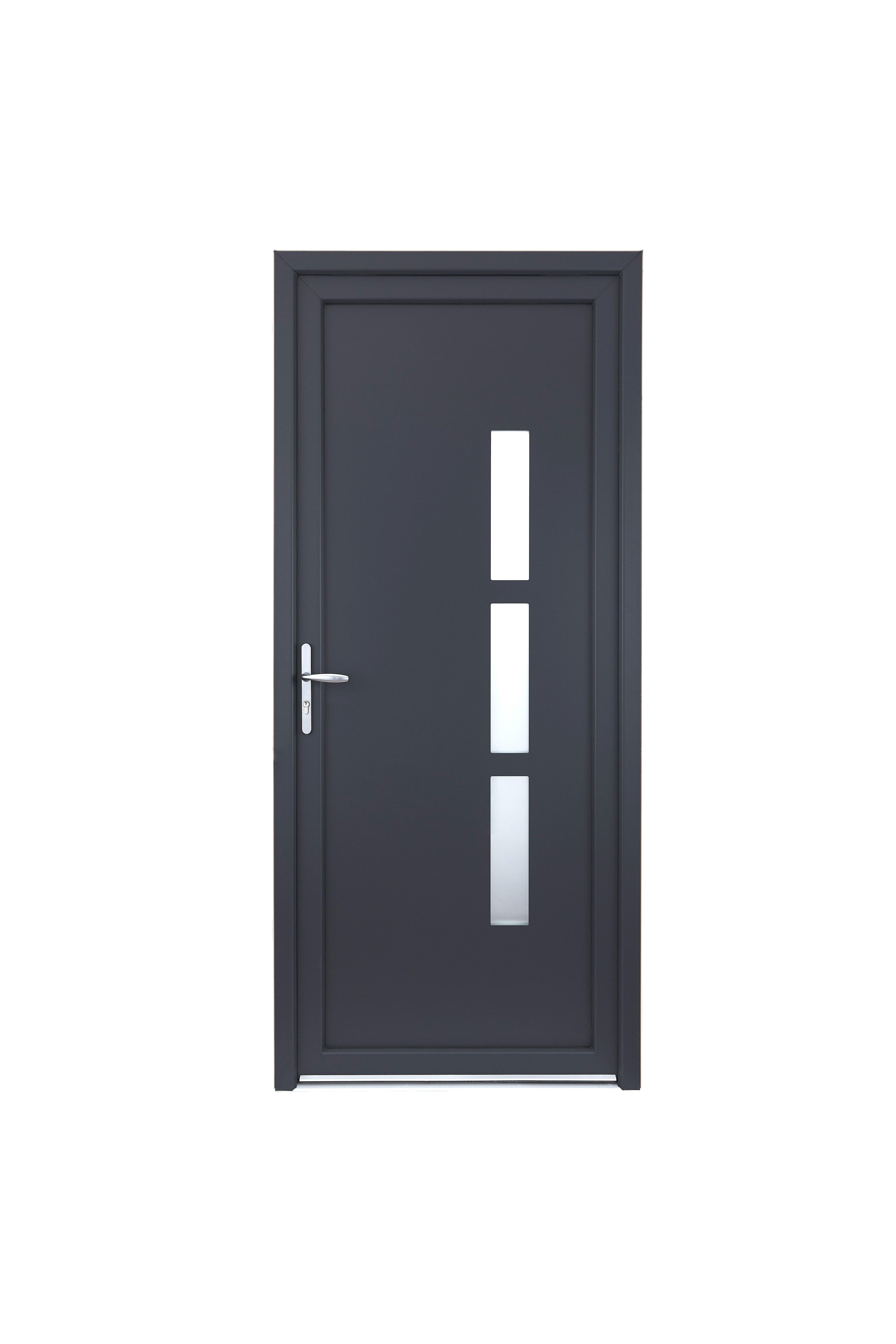 Porte d'entrée PVC Londres H.215 x l.90 cm poussant droit gris ...