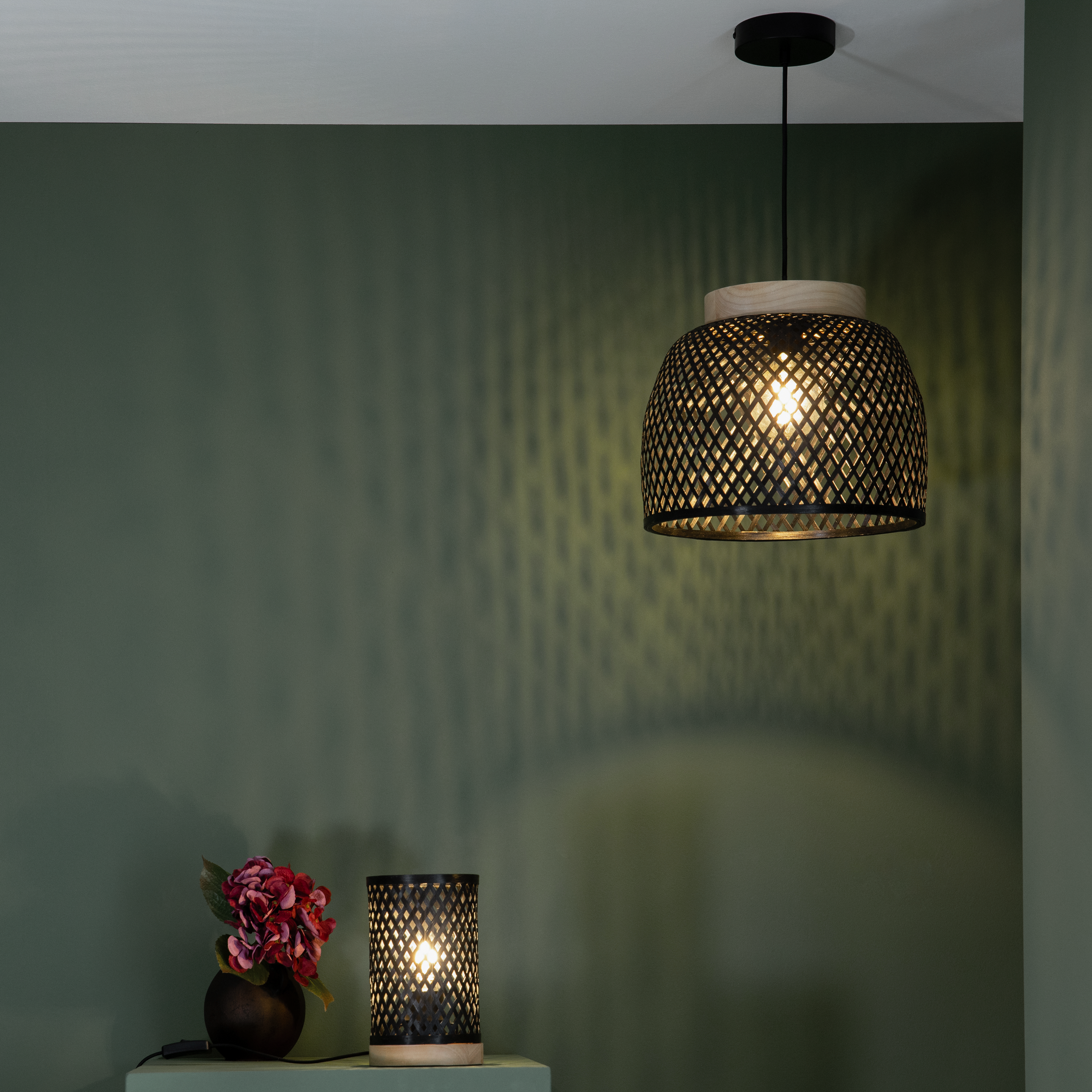 Applique murale E27, acier / bambou, noir, Ninon, INSPIRE | Leroy Merlin