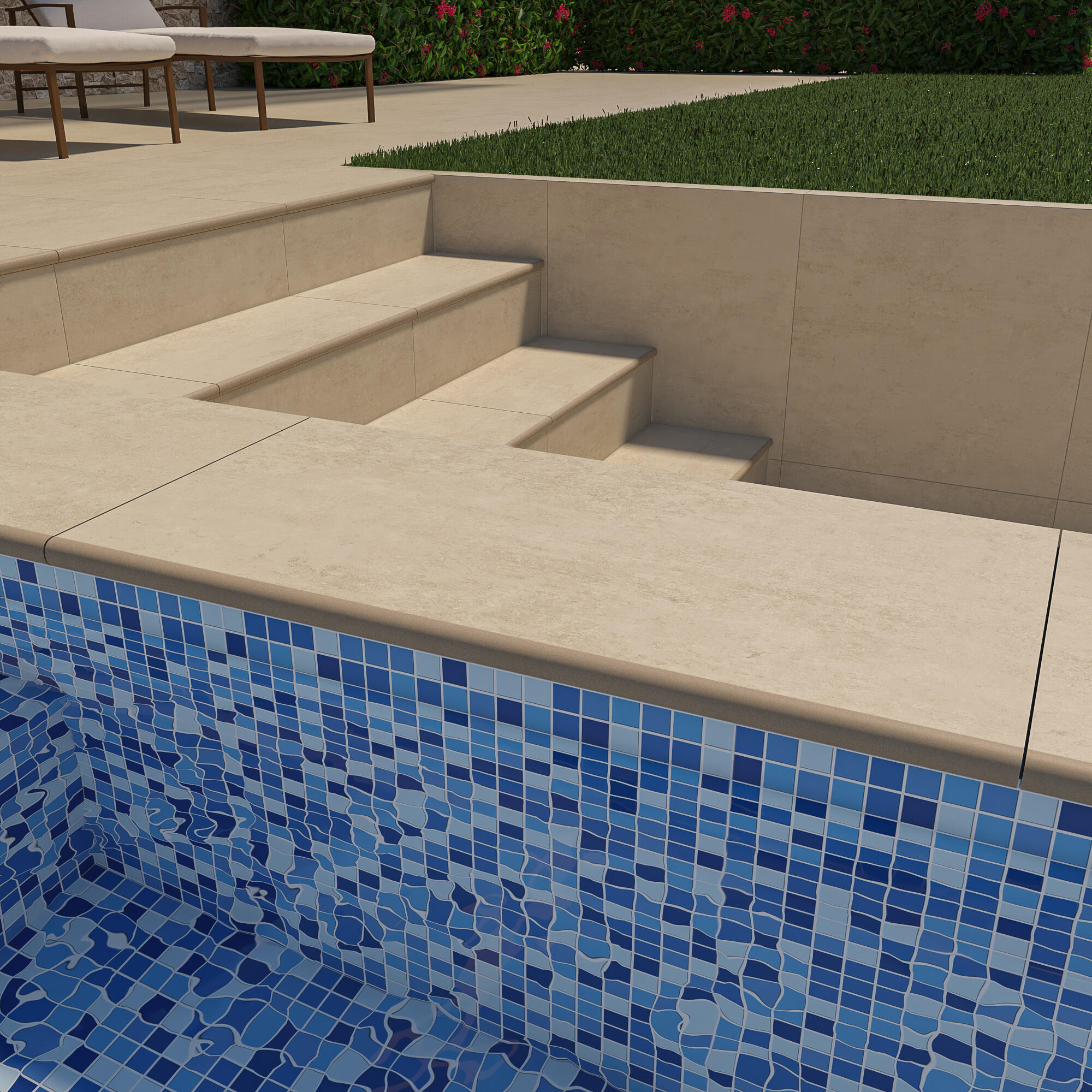 Peldaño gres porcelánico Martins efecto cemento arena 59.5x30cm espesor ...