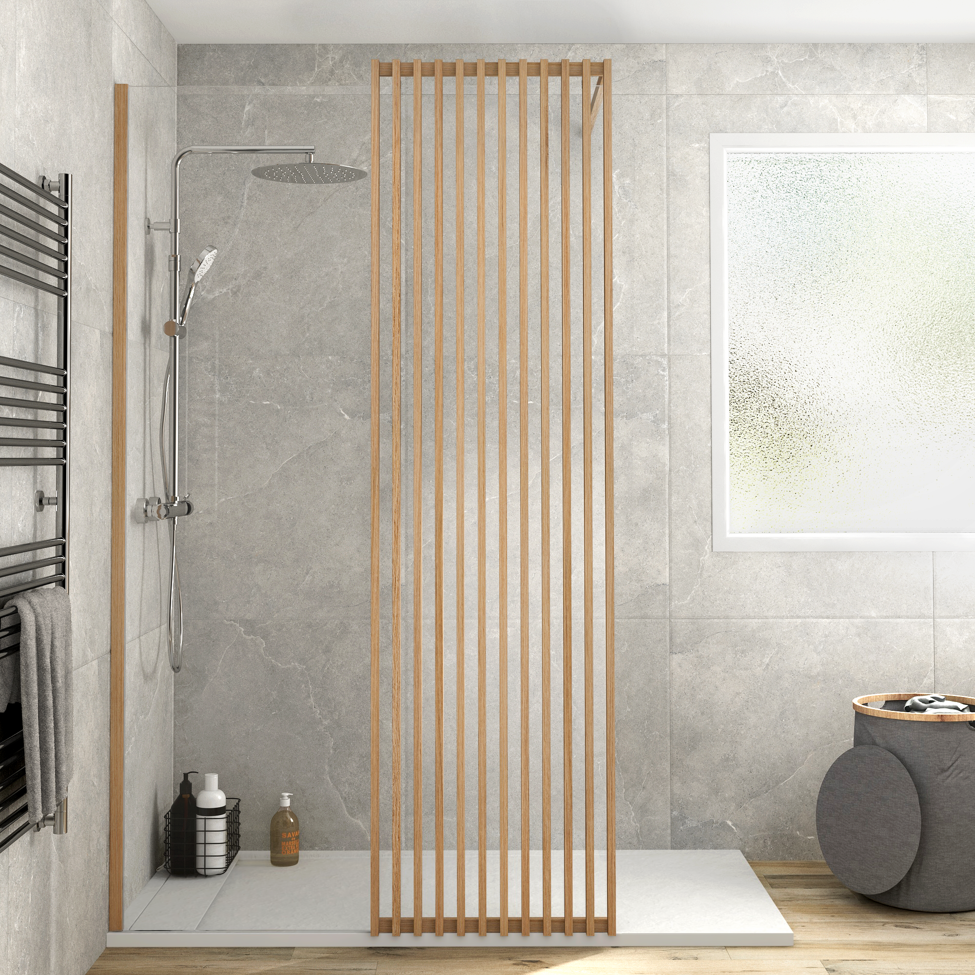 Pack douche italienne receveur neo blanc 80x160 + paroi Lumi effet bois ...