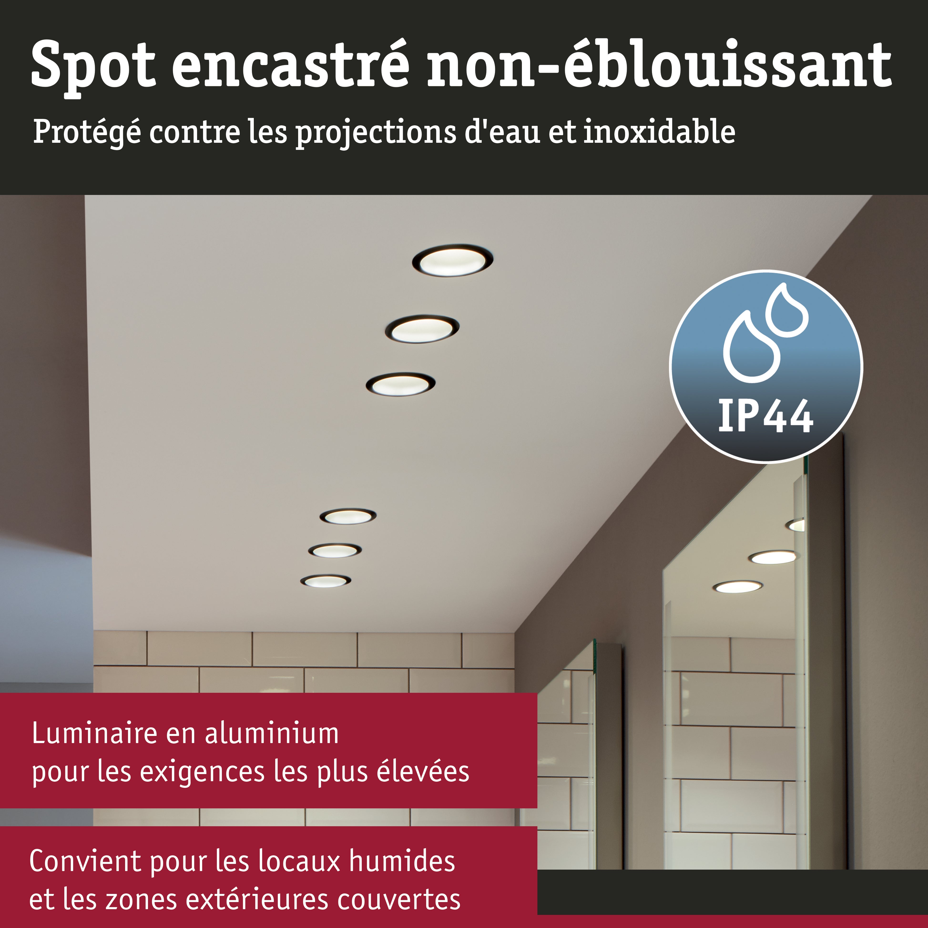 Kit 3 spots à encastrer Cole module led, 2700K PAULMANN rond noir ...