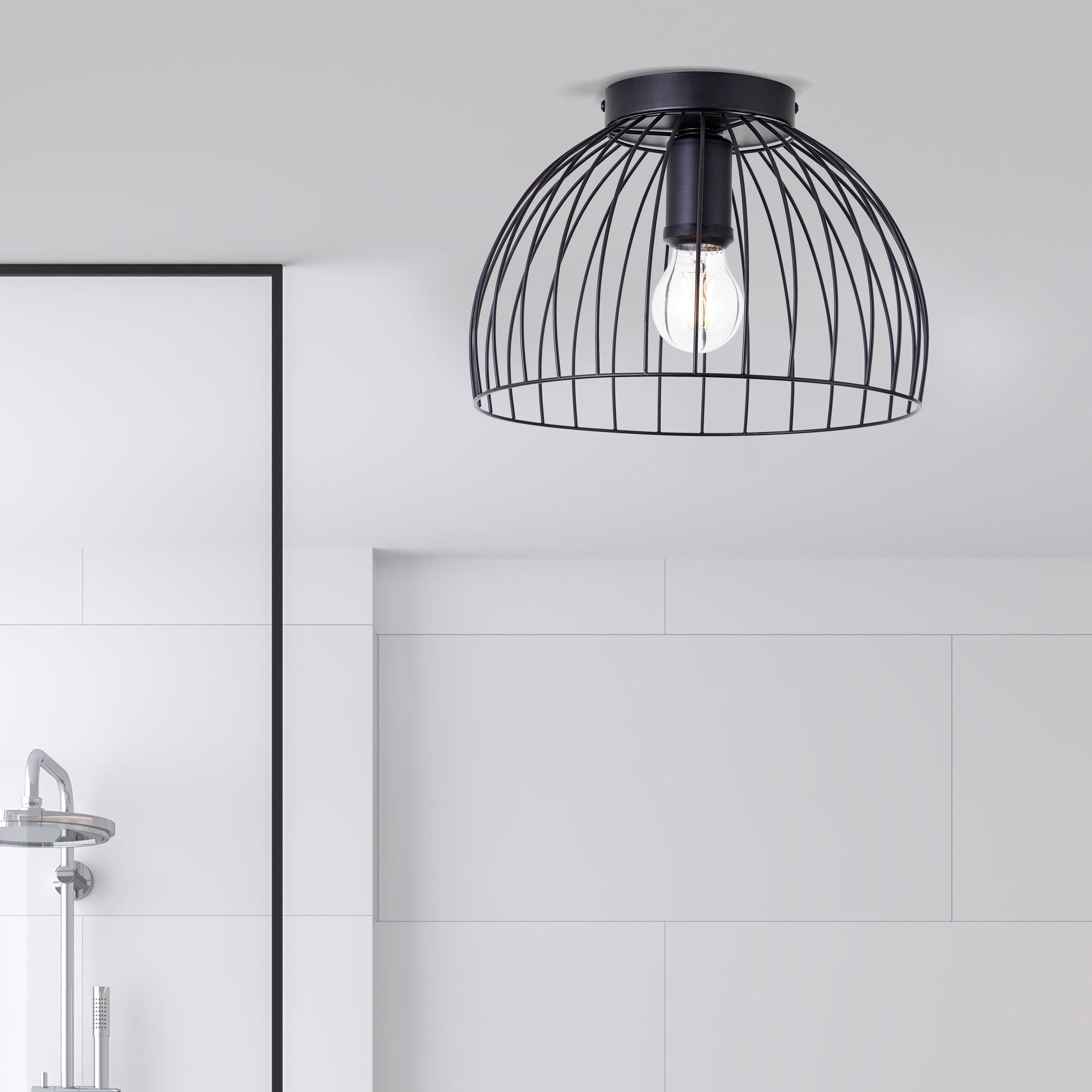 Plafonnier salle de bain E27 Rupert, D.30 cm, métal noir, Brilliant ...