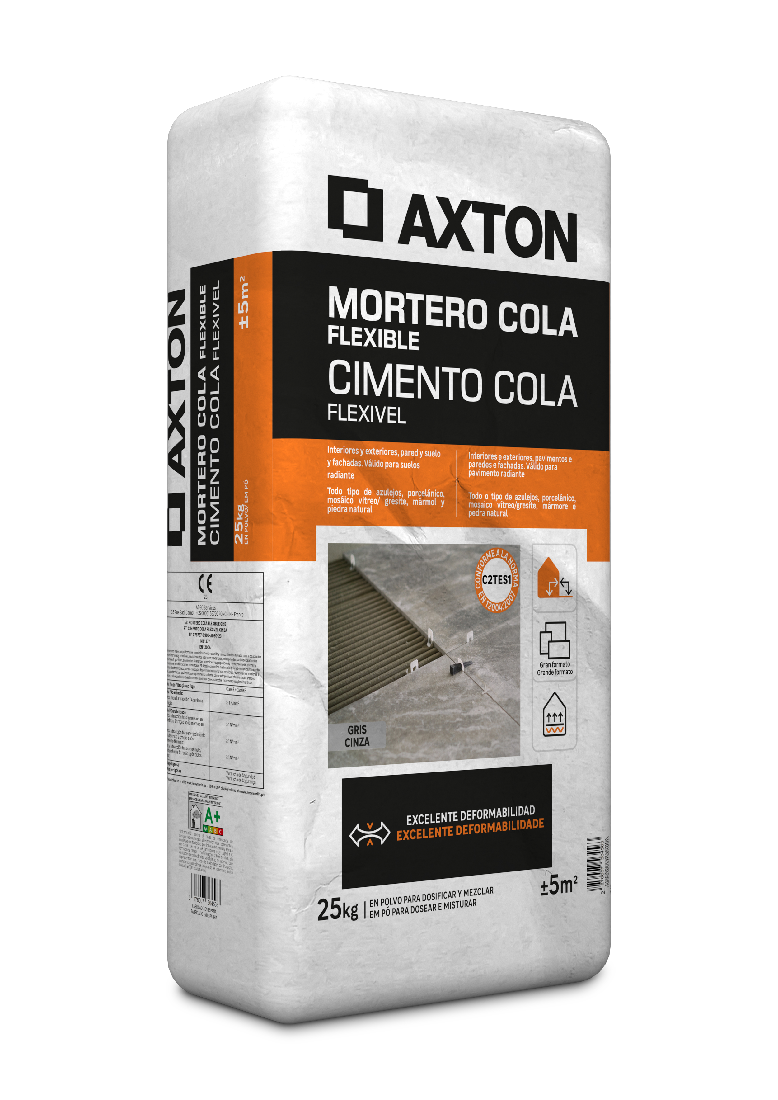 Mortero cola AXTON flexible 25 kg gris | Leroy Merlin