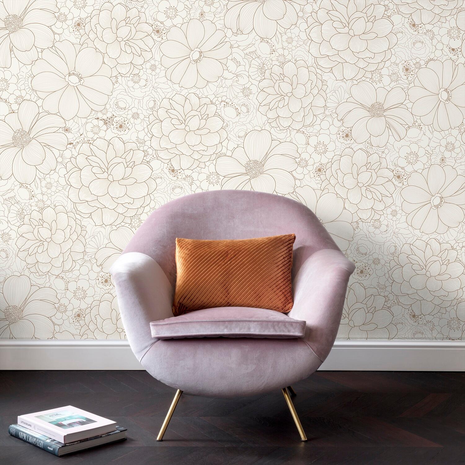 Papier peint intissé Fleur jules doré | Leroy Merlin