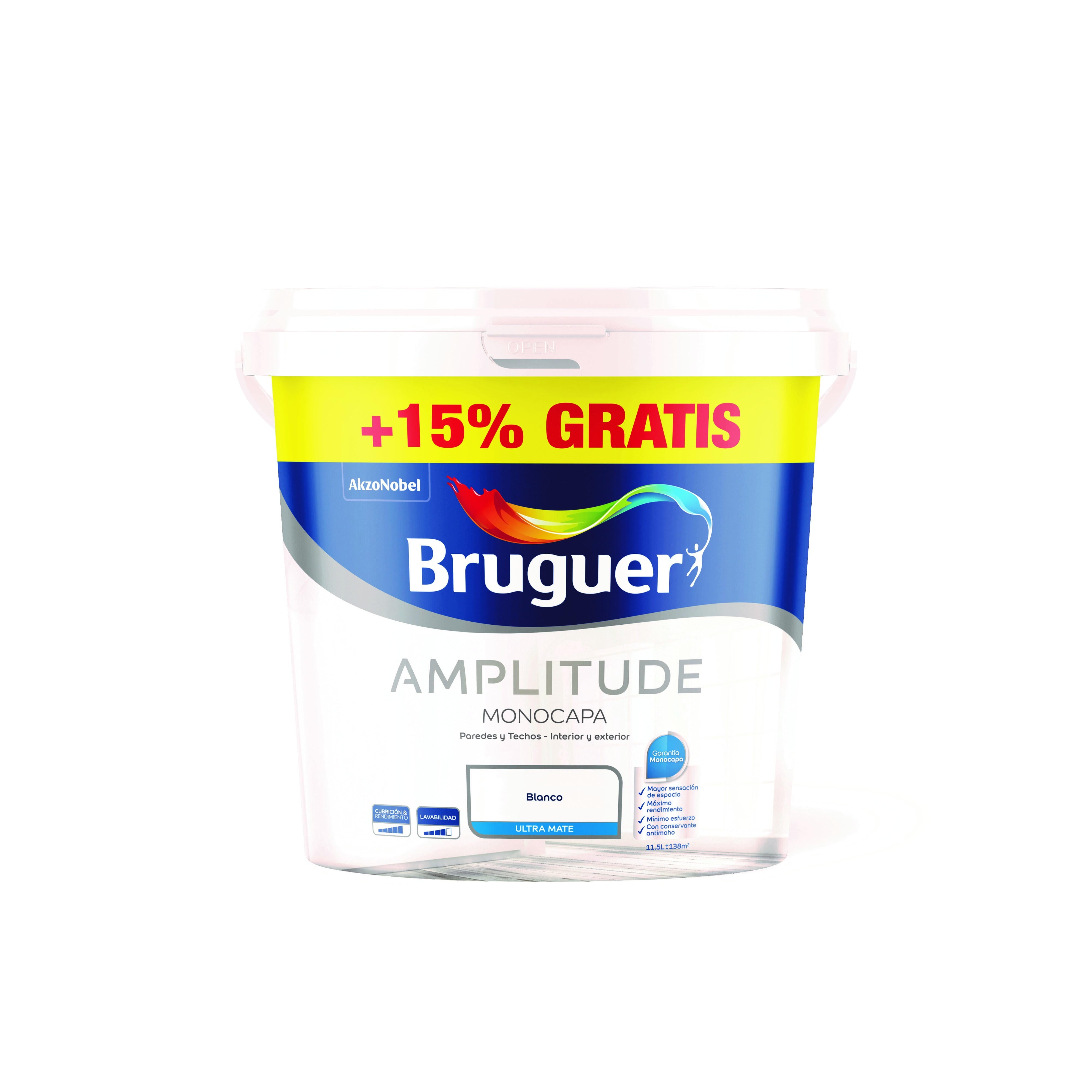 Pintura de interior amplitude monocapa BRUGUER color blanco mate 11.5L ...