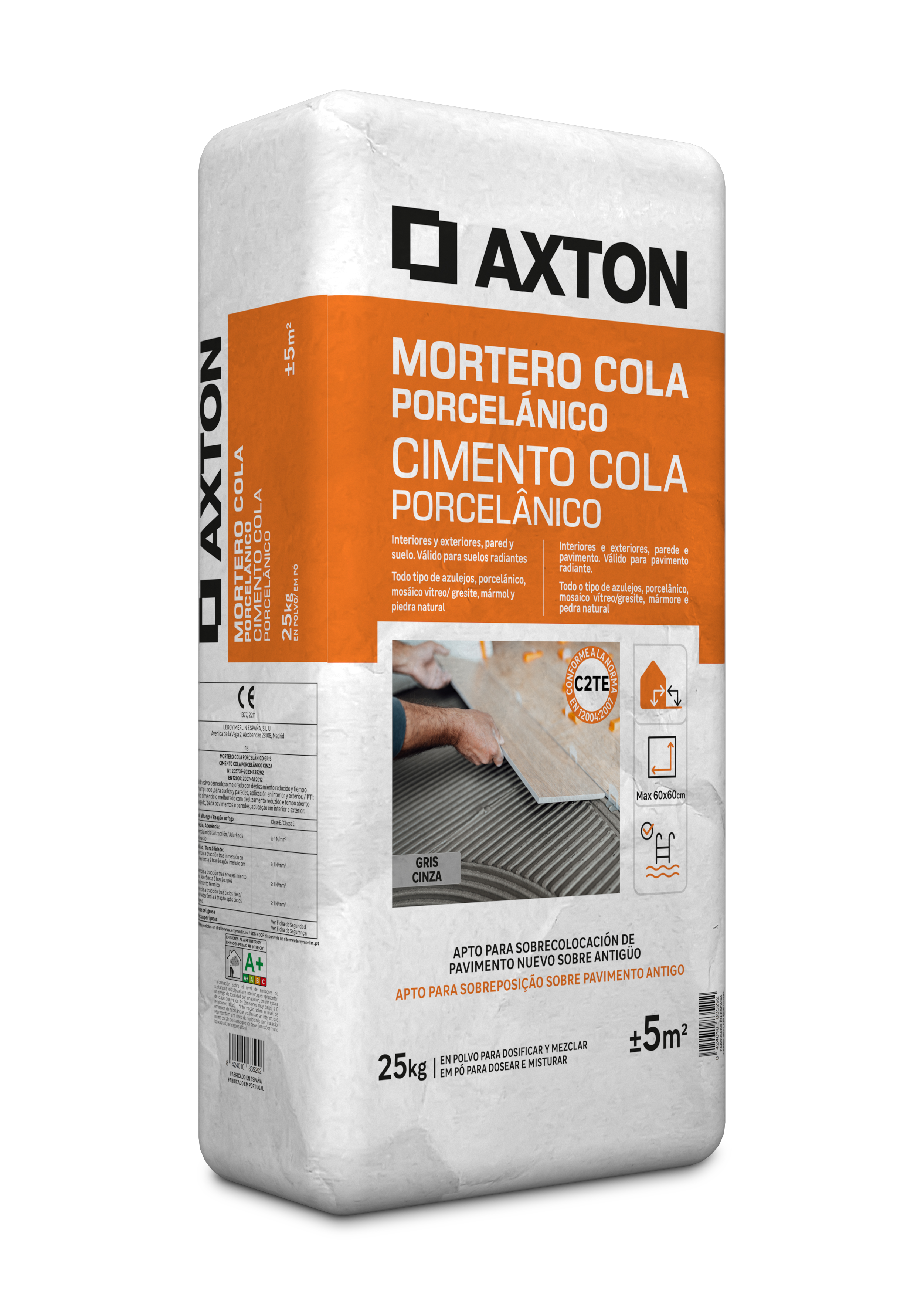 Mortero cola porcelánico AXTON 25 kg gris | Leroy Merlin