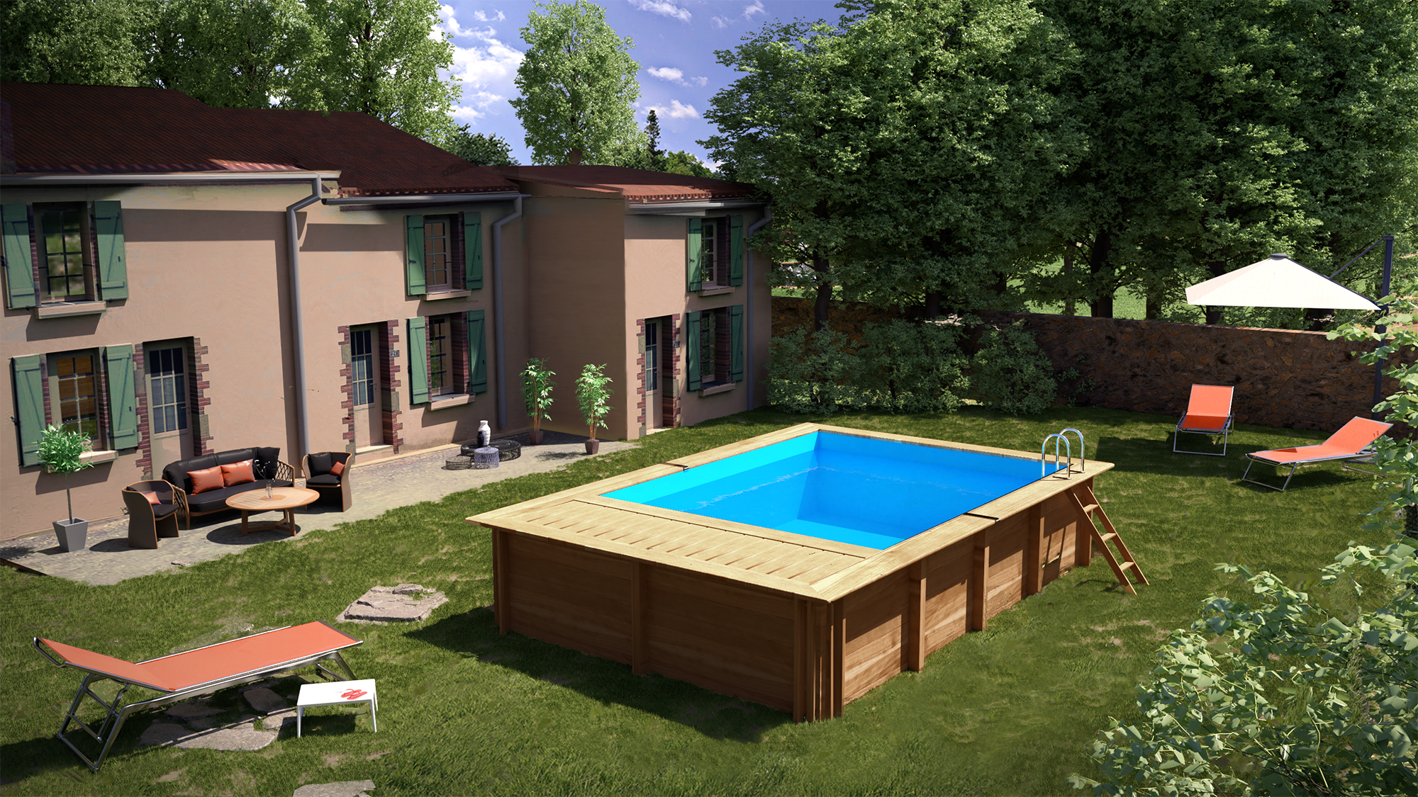 Piscina desmontable de madera rectangular GRE 6.2 x 4.3 x 1.36 m ...