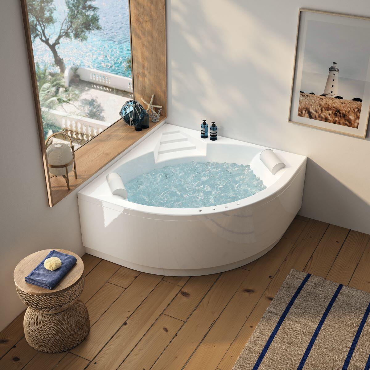 Baignoire balnéo d'angle L.140x l.140 cm, KINEDO Perfect mass | Leroy ...