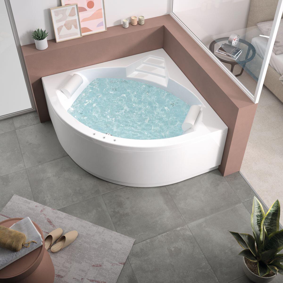 Baignoire balnéo d'angle L.140x l.140 cm, KINEDO Relax plus | Leroy Merlin