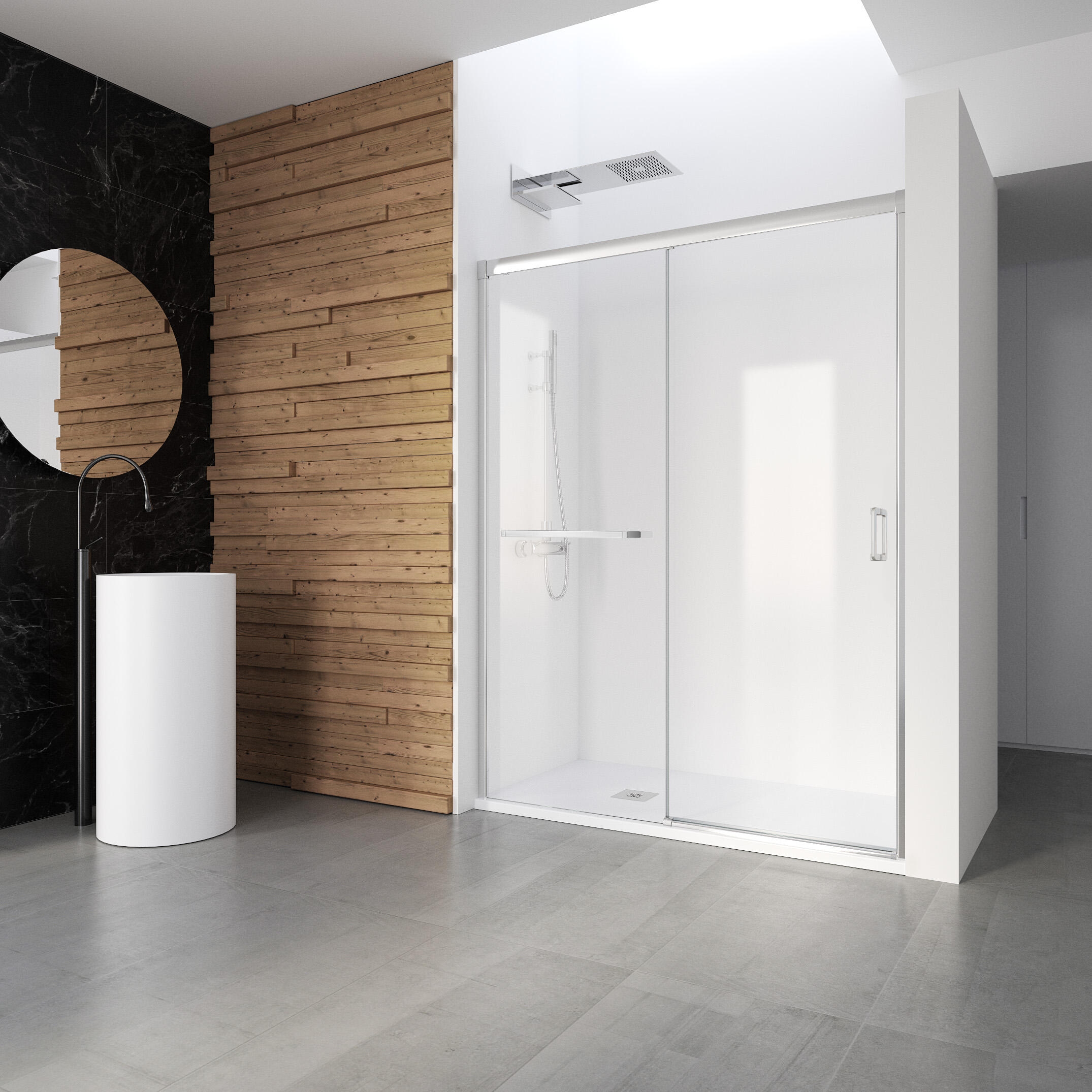 Mampara de ducha frontal 1 fijo + 1 puerta corredera transparente Fenix ...