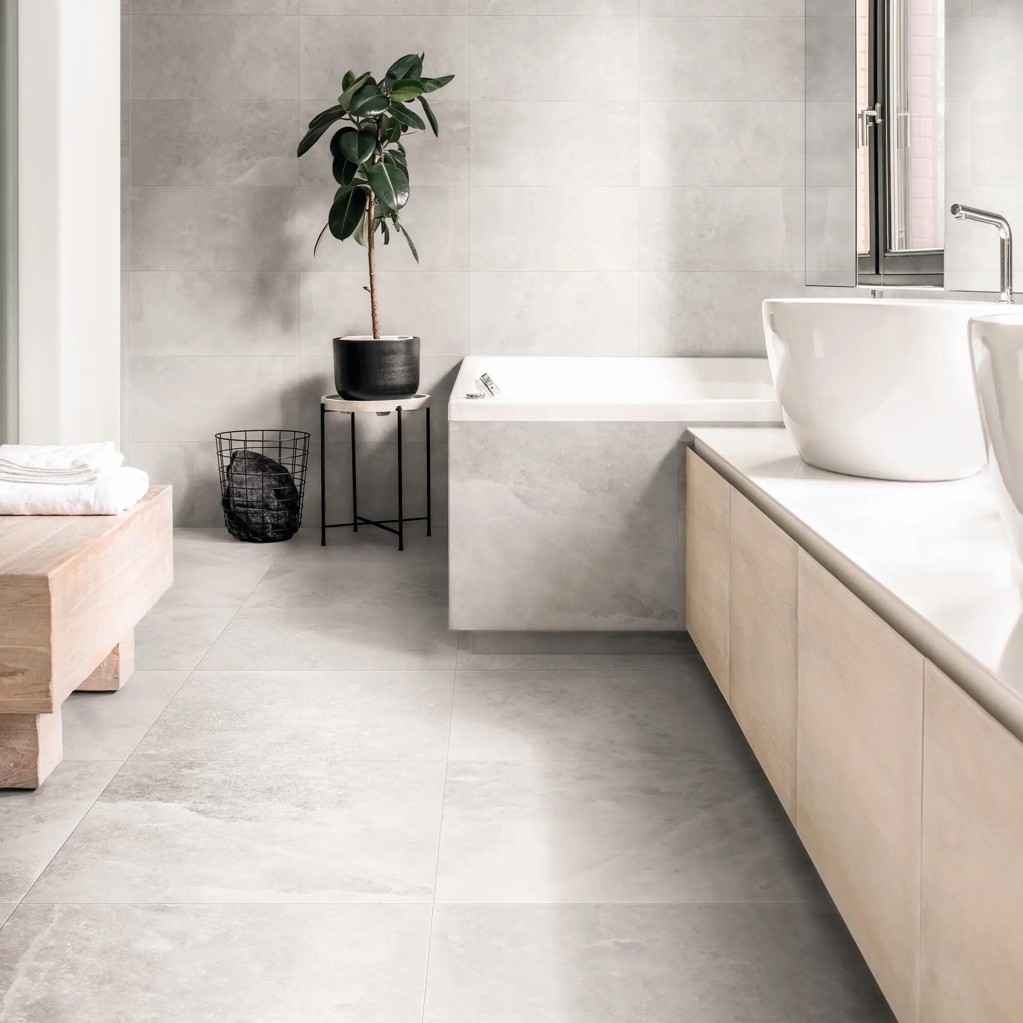 Carrelage sol et mur intenso effet pierre gris clair Salted l.30 x L.60 ...