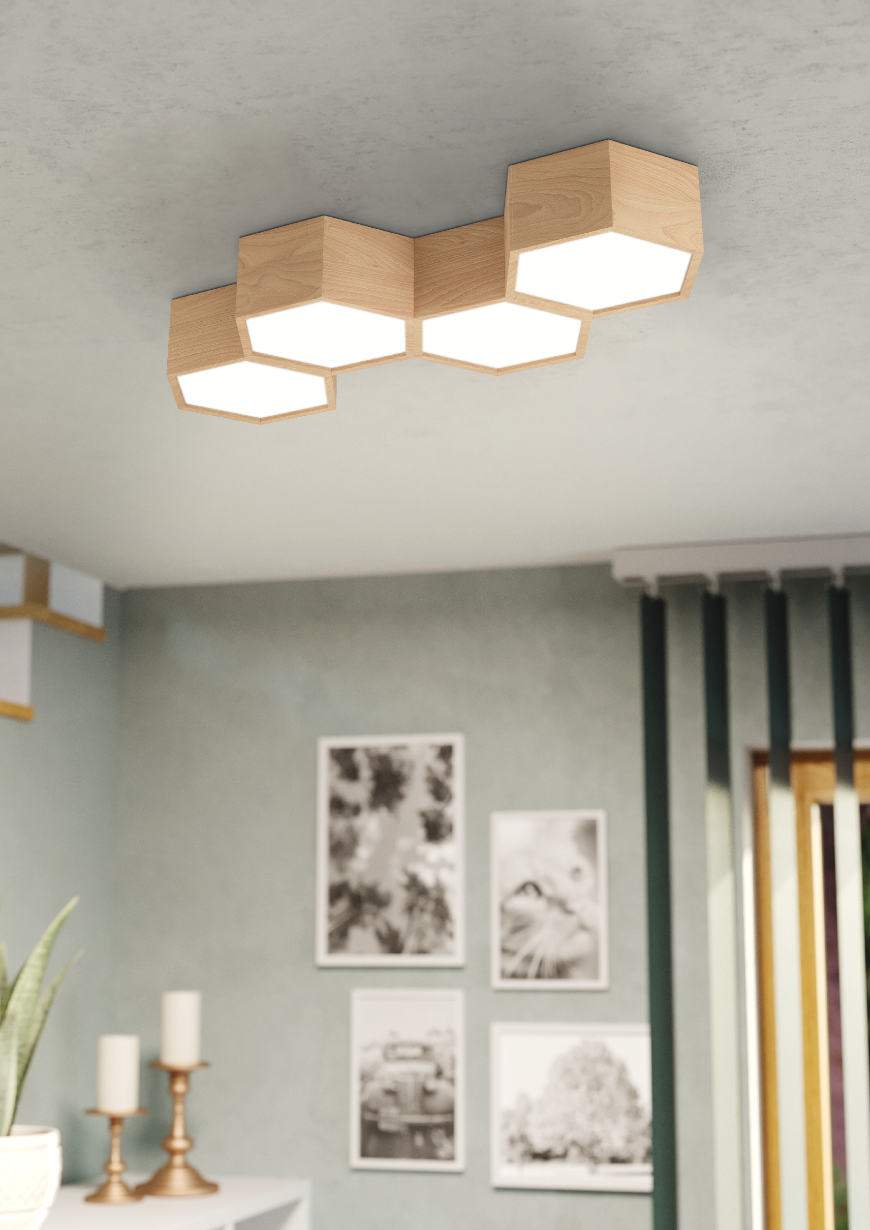 Plafón EGLO Mirlas 4 luces E27 Madera/Blanco | Leroy Merlin