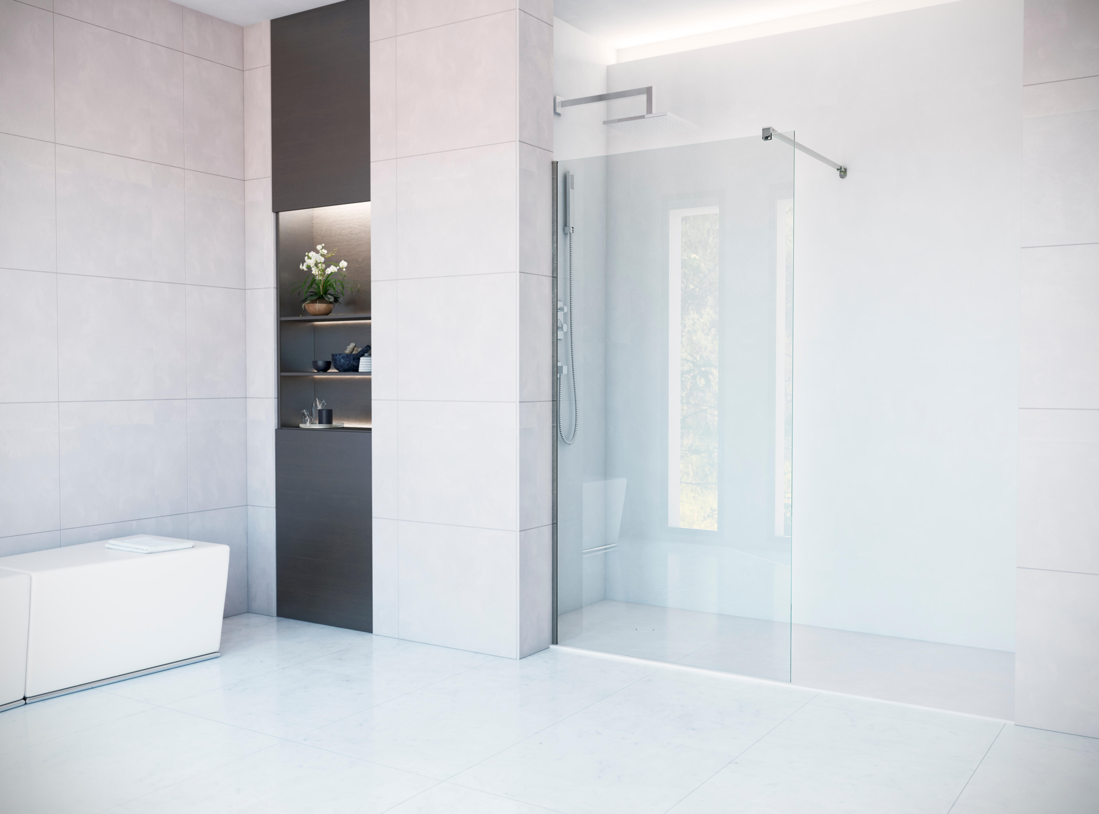 Mampara de ducha fija transparente Fixed perfil aluminio cromo (109-110 ...