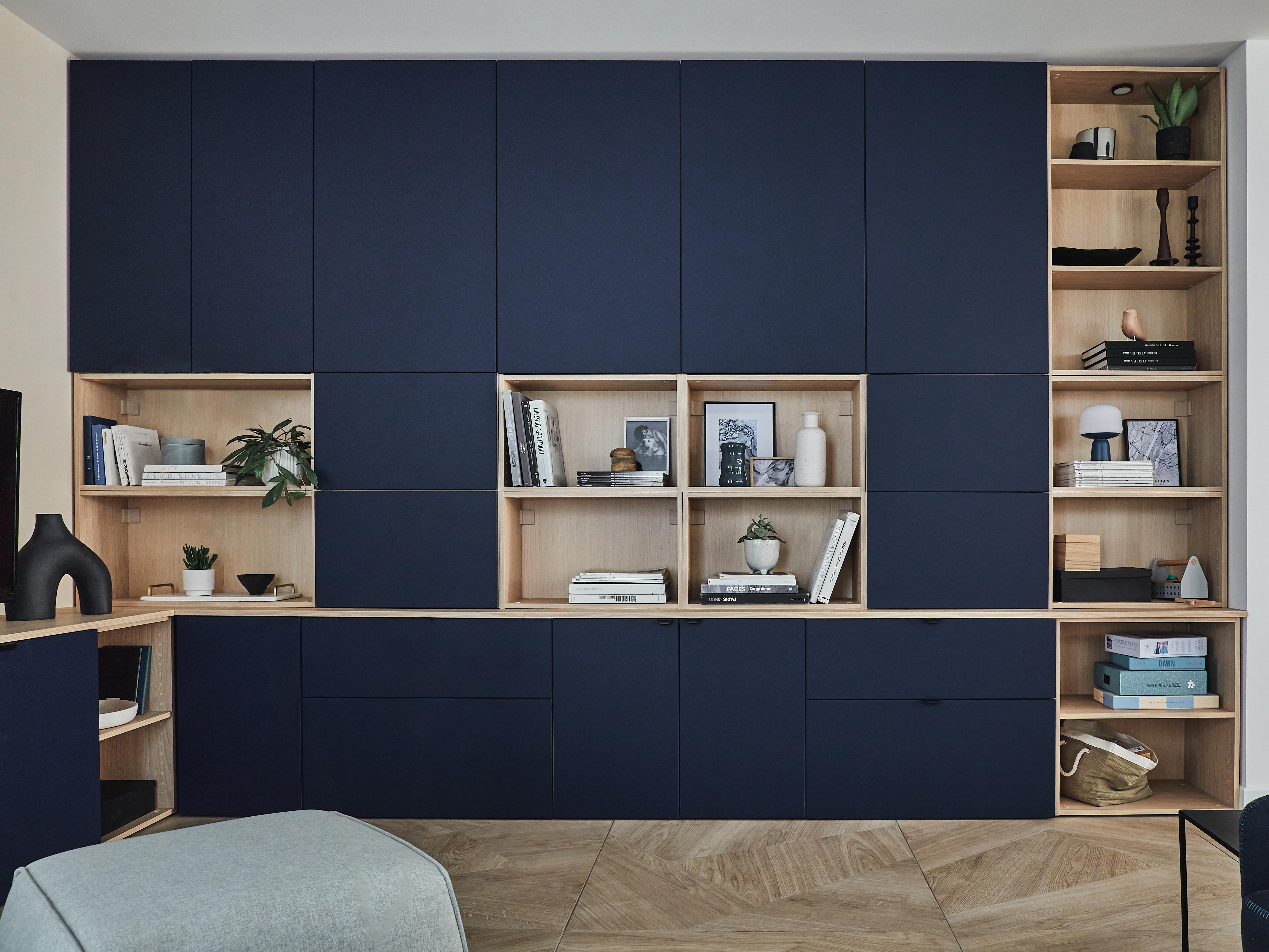 Façade ext. SPACEO Evo'M Delhi bleu marine H.38,1 pour tiroir H.25 X L ...