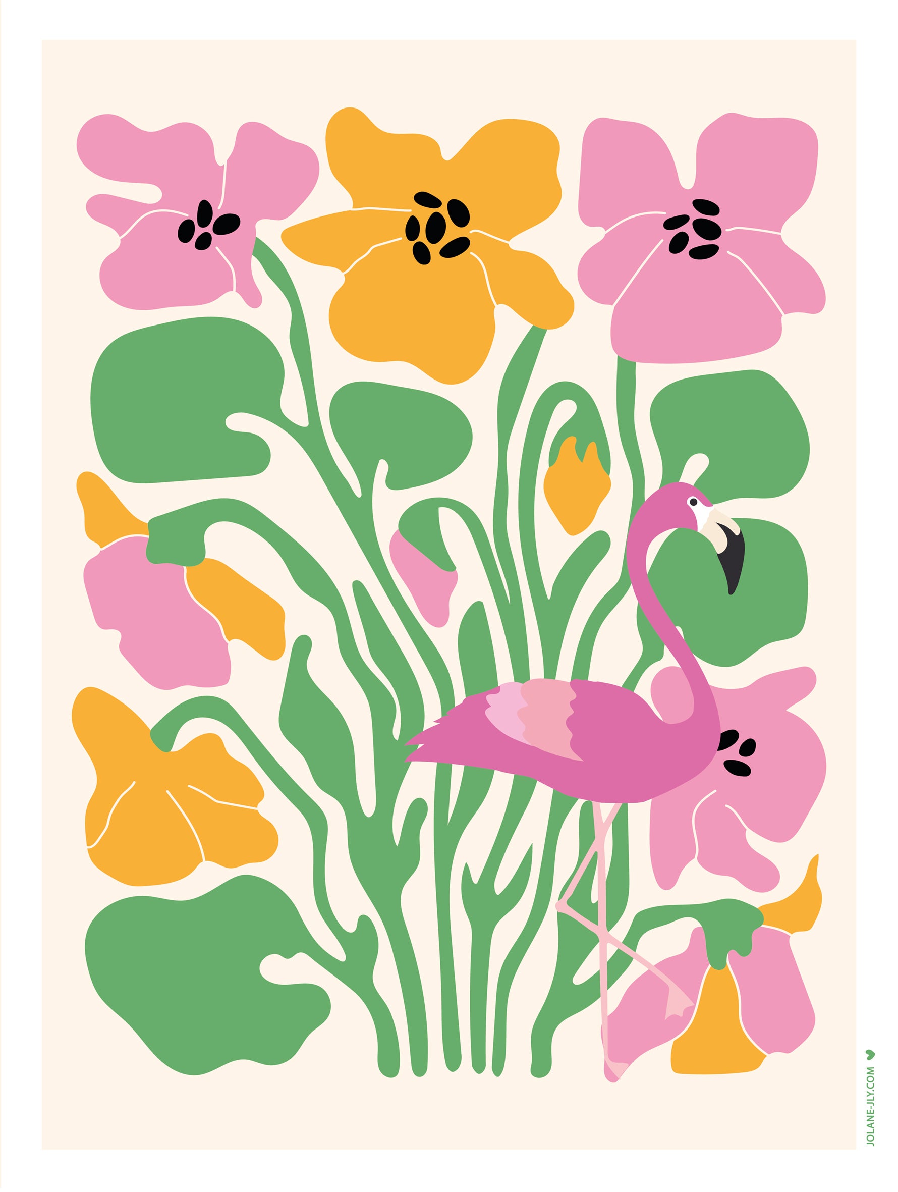 Affiche JOLANE FLAMANT ROSE , vert BLUE ART l.70 x H.50 cm | Leroy Merlin