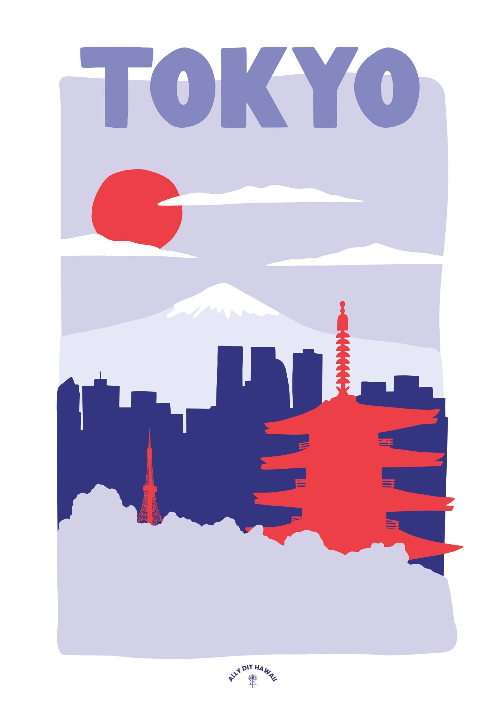 Affiche ALLY DIT HAWAI TOKYO, violet BLUE ART l.40 x H.30 cm | Leroy Merlin