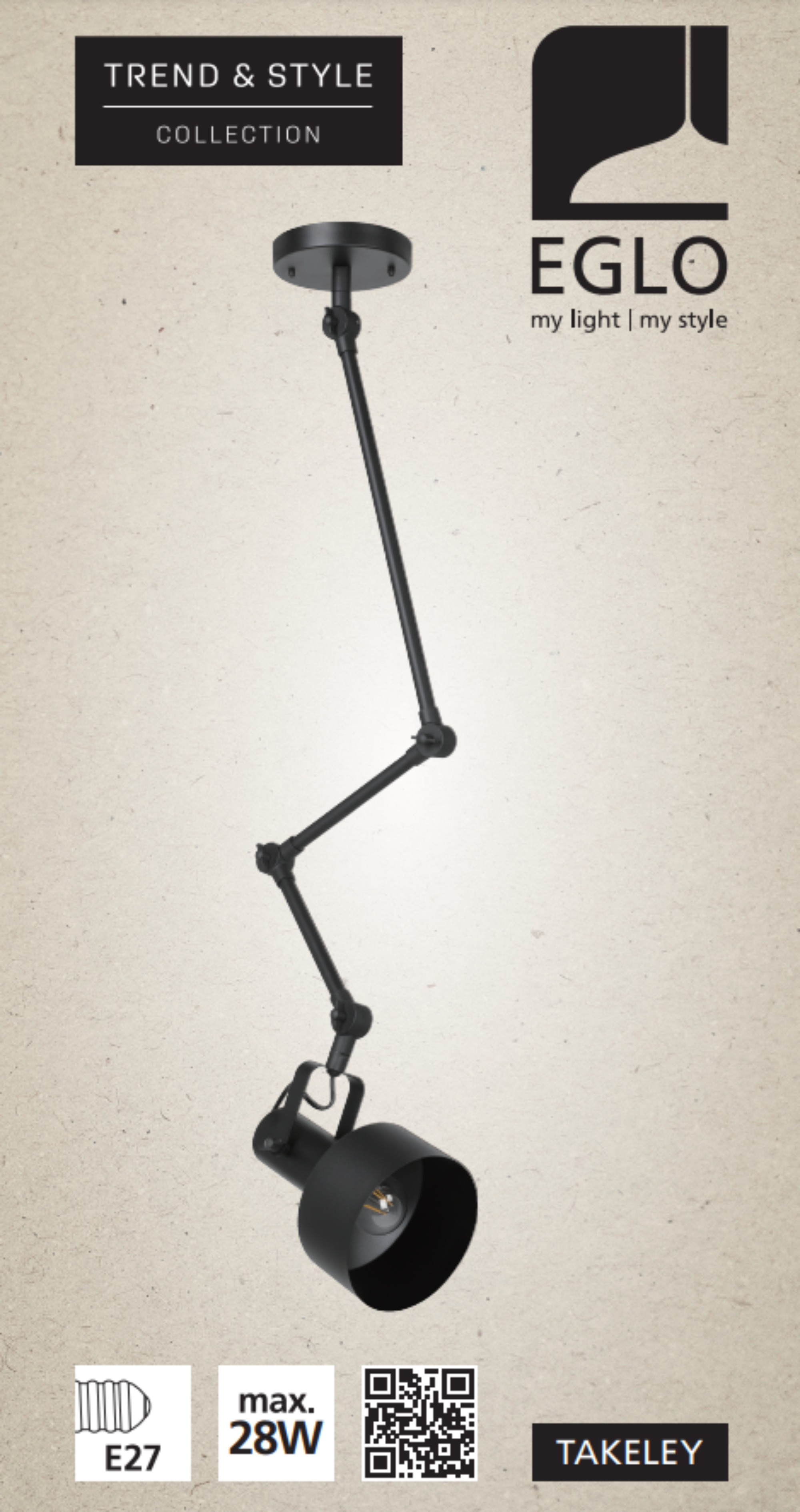 Plafón EGLO Takeley 1 luz E27 Articulado negro | Leroy Merlin