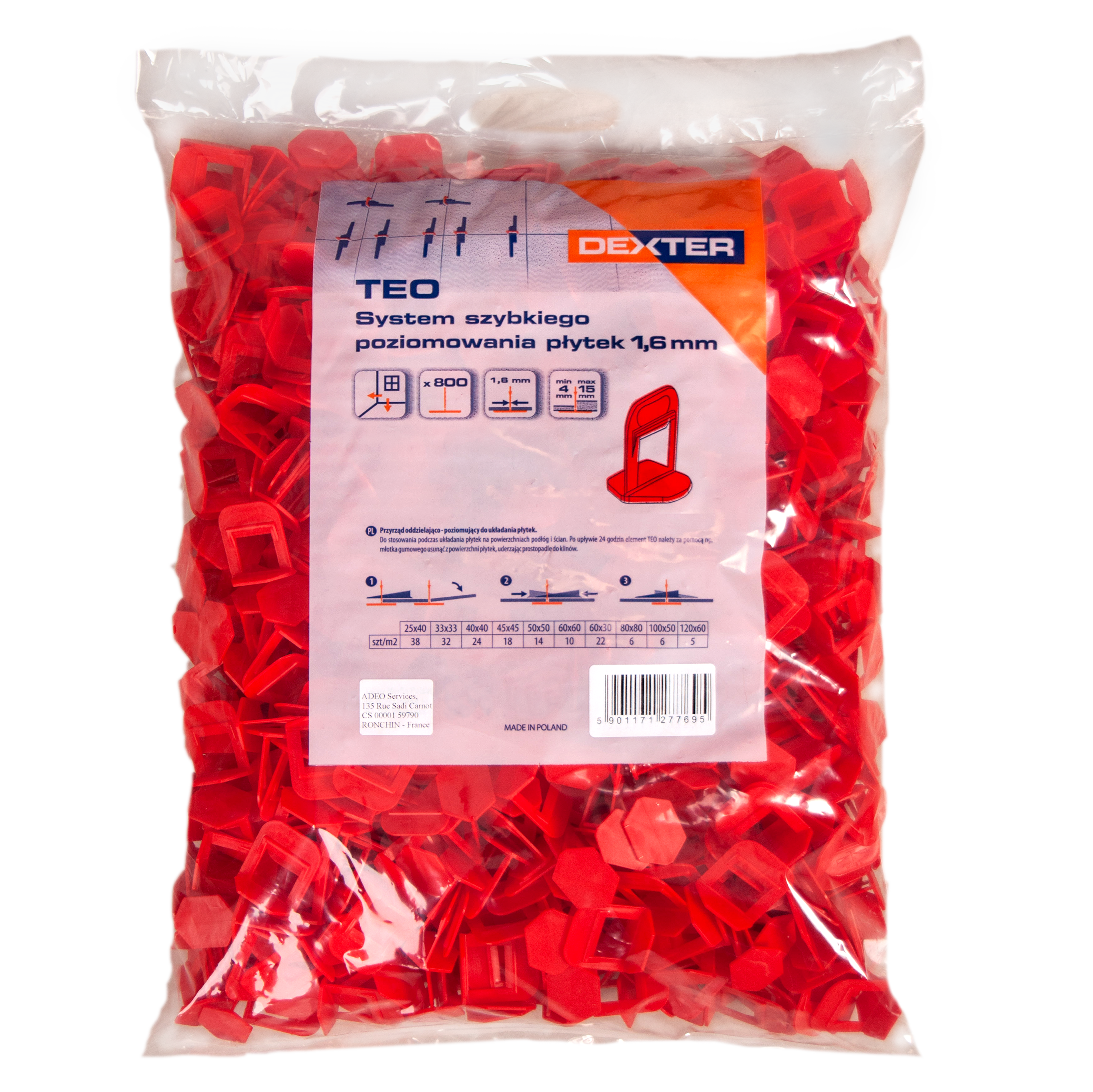 System poziomujący Teo 800szt. 1.6 MM Dexter - Leroy Merlin