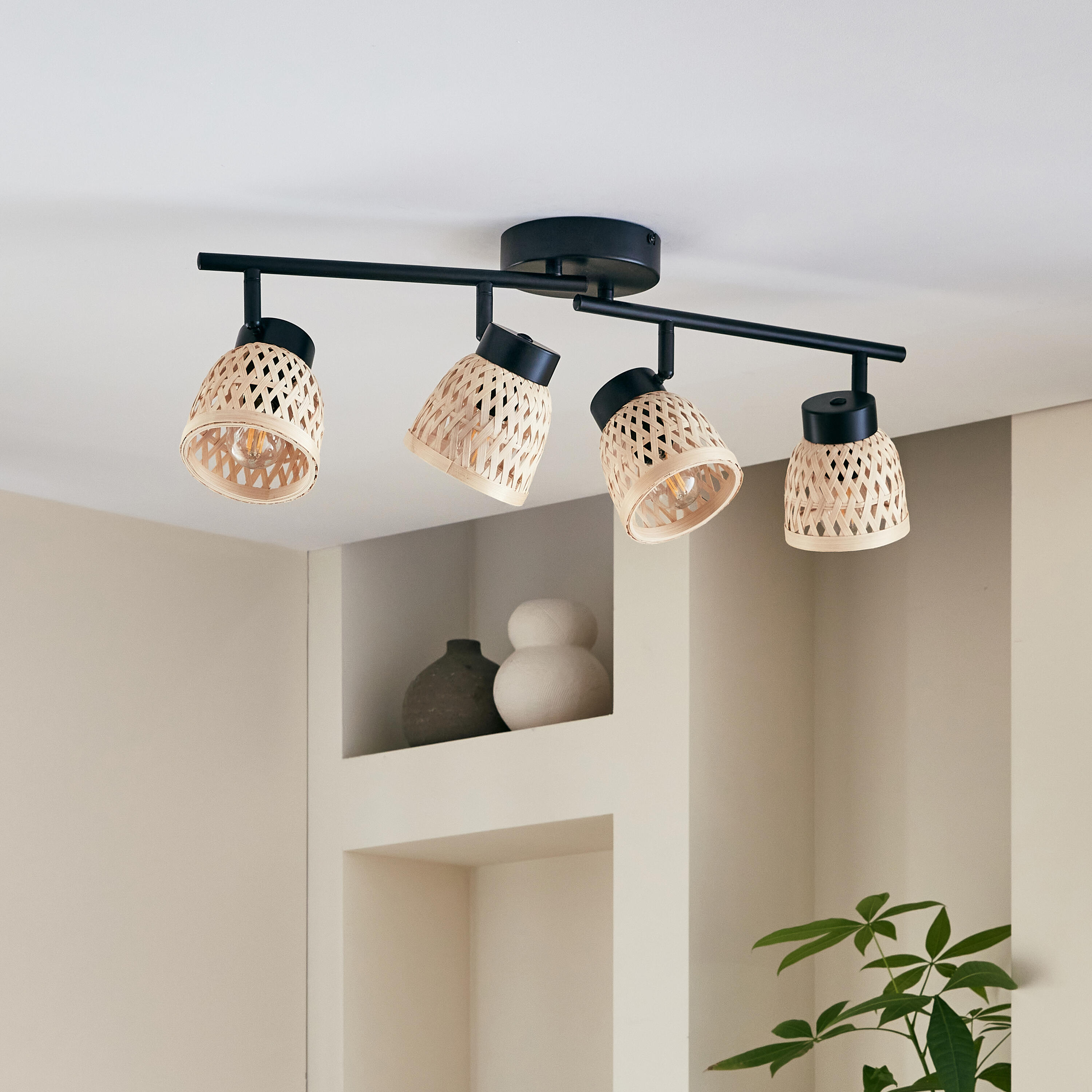 Barra de focos Ninon INSPIRE 4 luces E14 bambú | Leroy Merlin
