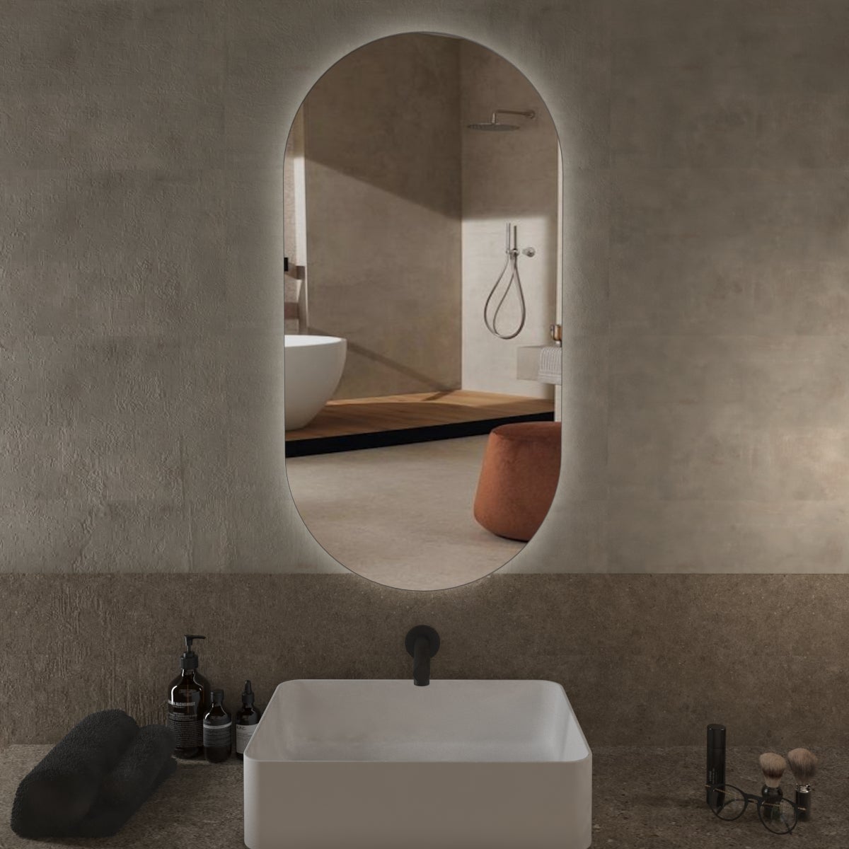 Specchio con illuminazione integrata bagno ovale L 50 x H 100 x P 2.5 ...