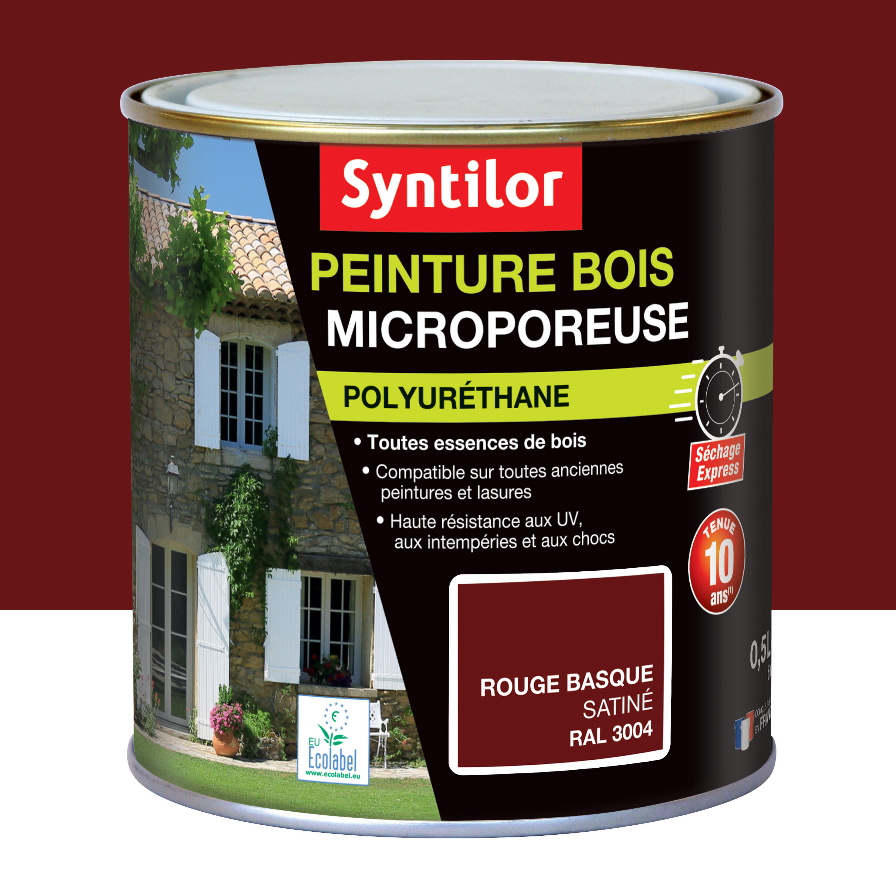Peinture extérieure bois SYNTILOR rouge basque satiné 0.5l | Leroy Merlin