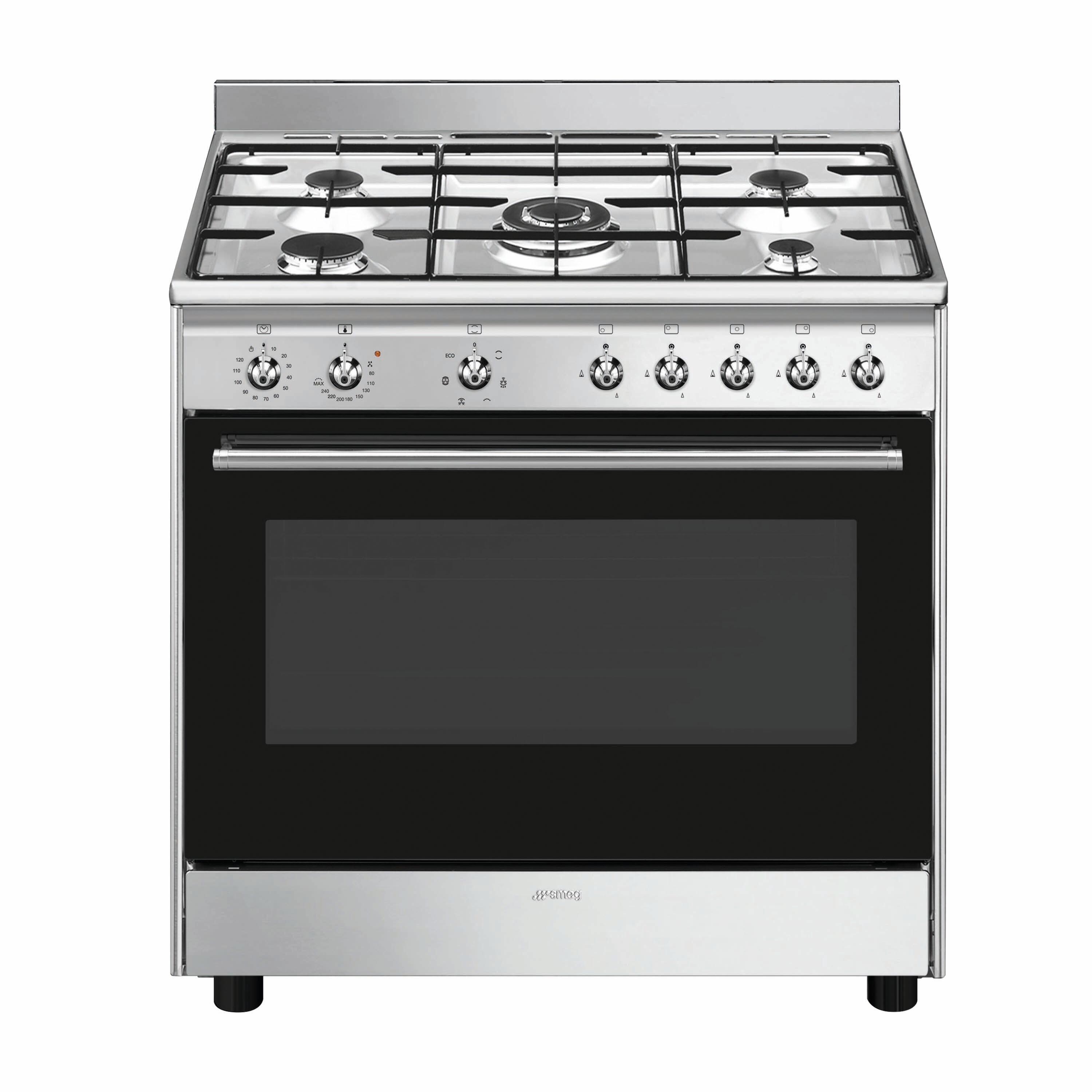 Cuisinière gaz vapeur, 5 foyers SMEG CX90GM Gris inox | Leroy Merlin