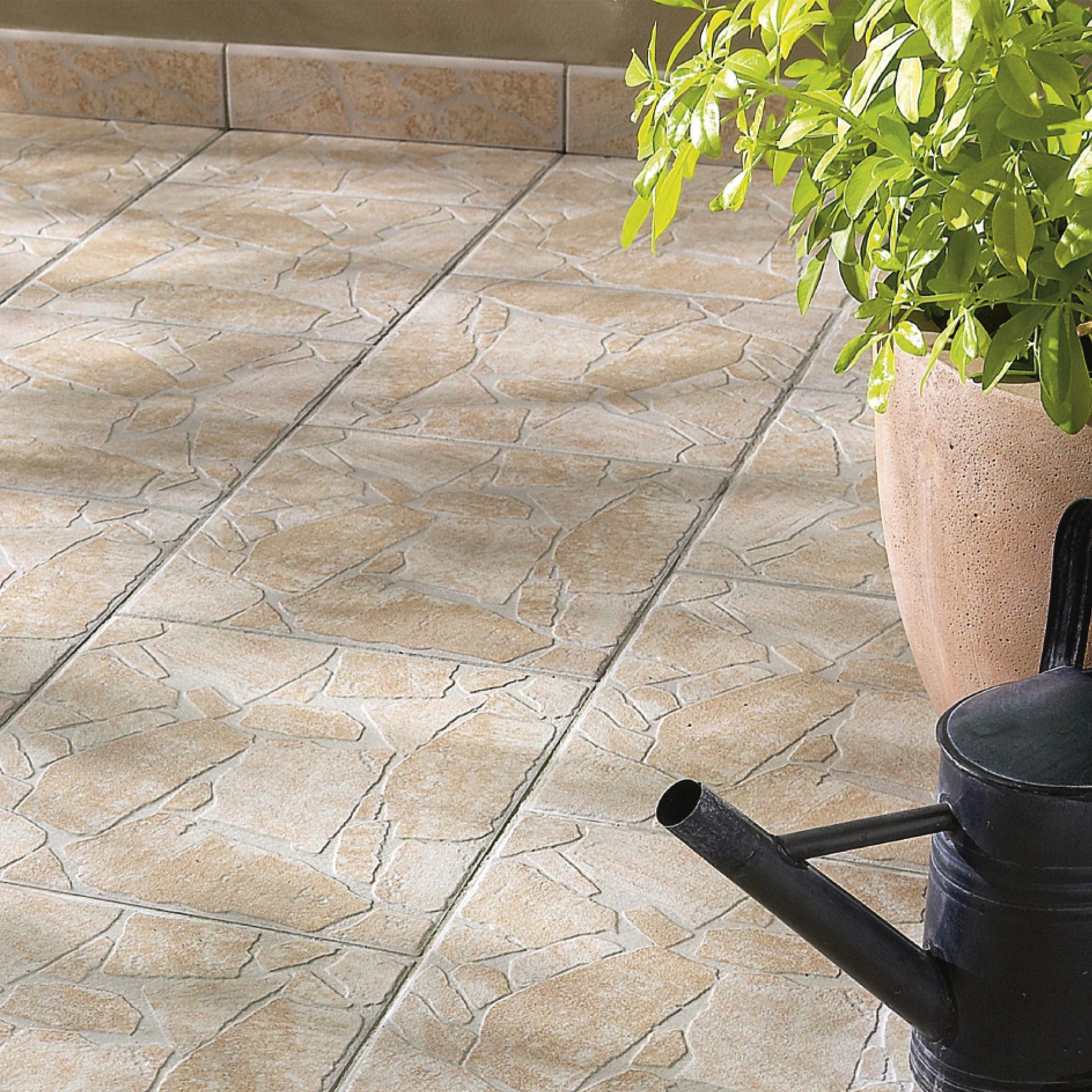 Carrelage sol extérieur effet pierre beige Opus l.35 x L.35 cm | Leroy ...