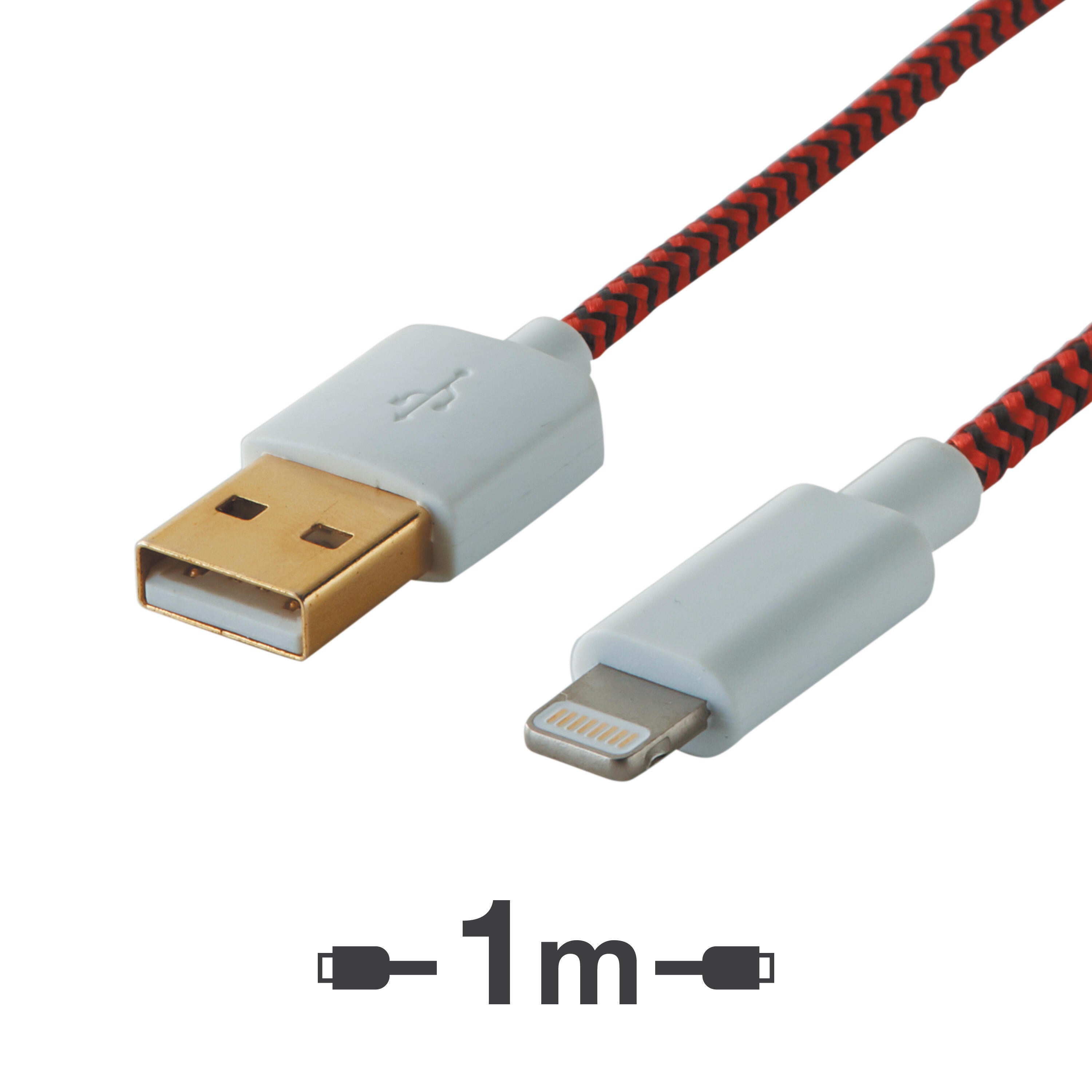 Câble textile chargeur lightning iPhone, 1 m noir rouge EVOLOGY | Leroy ...