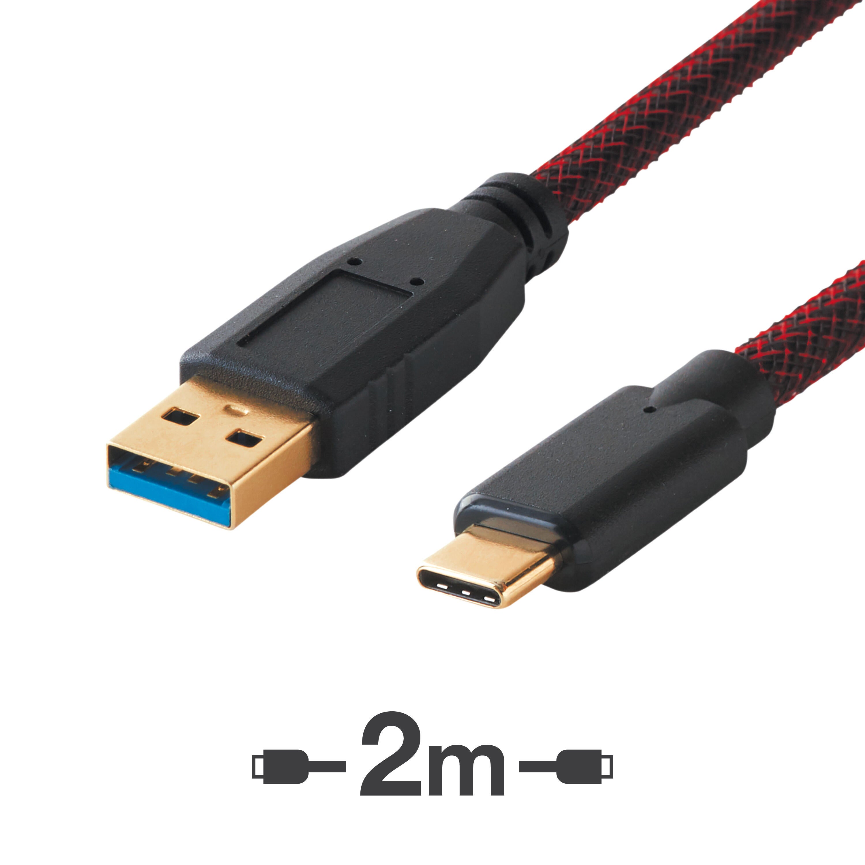 Câble textile usb type c, 2 m noir rouge EVOLOGY | Leroy Merlin