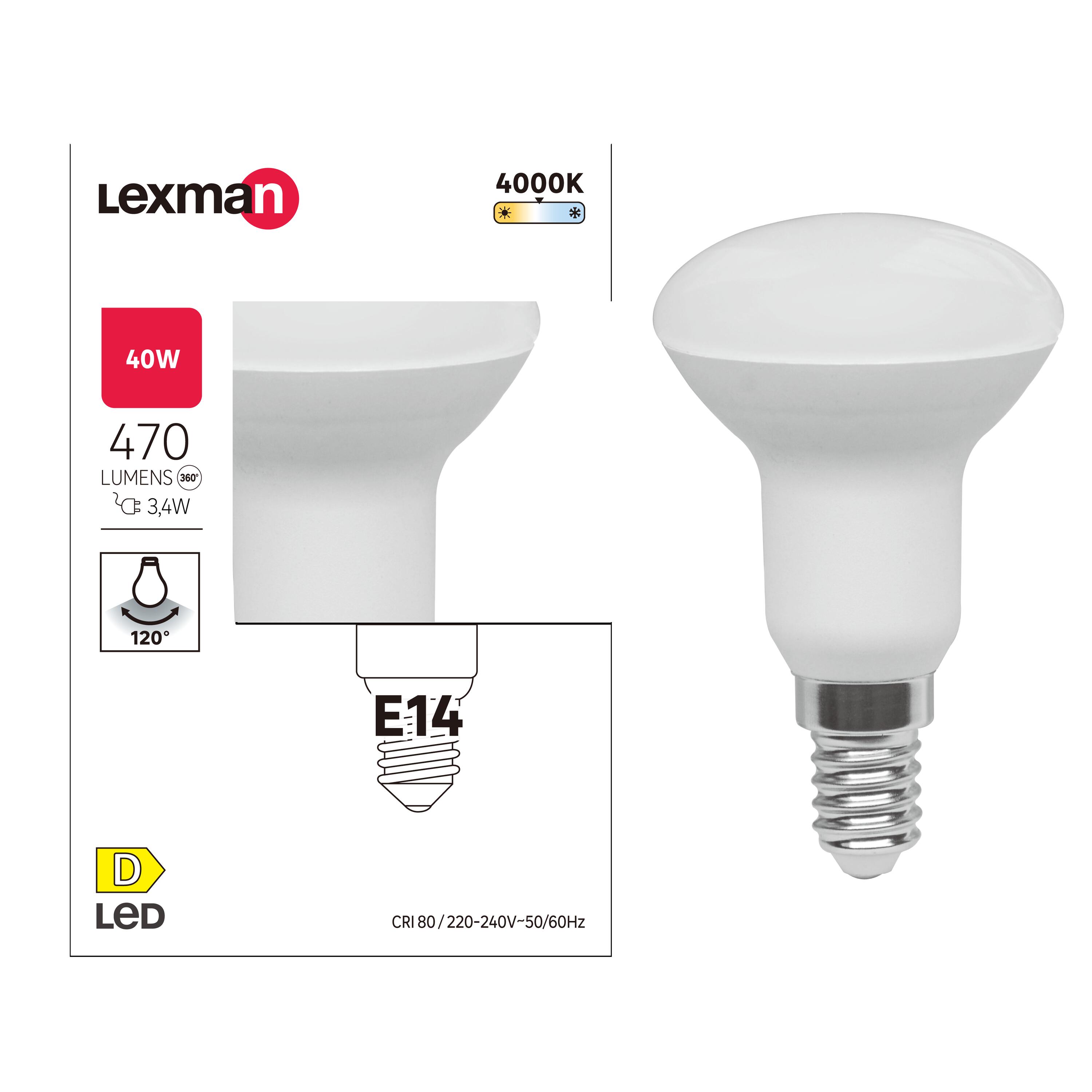 Ampoule led, réflecteur E14, 470lm = 40W, blanc neutre, LEXMAN | Leroy Merlin