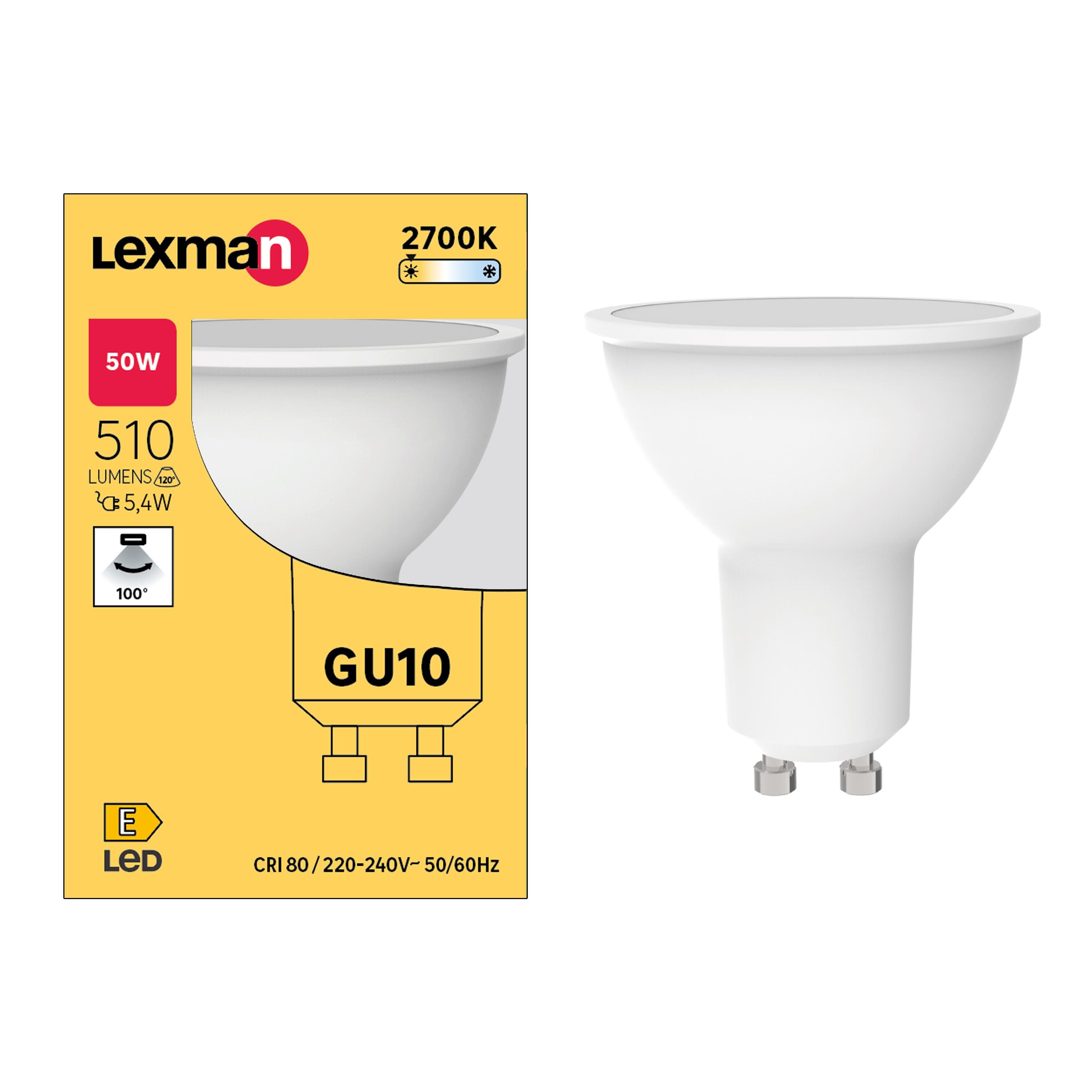 Lampadina LED, GU10 faretto, trasparente, luce calda, 5.4W= 510LM ...