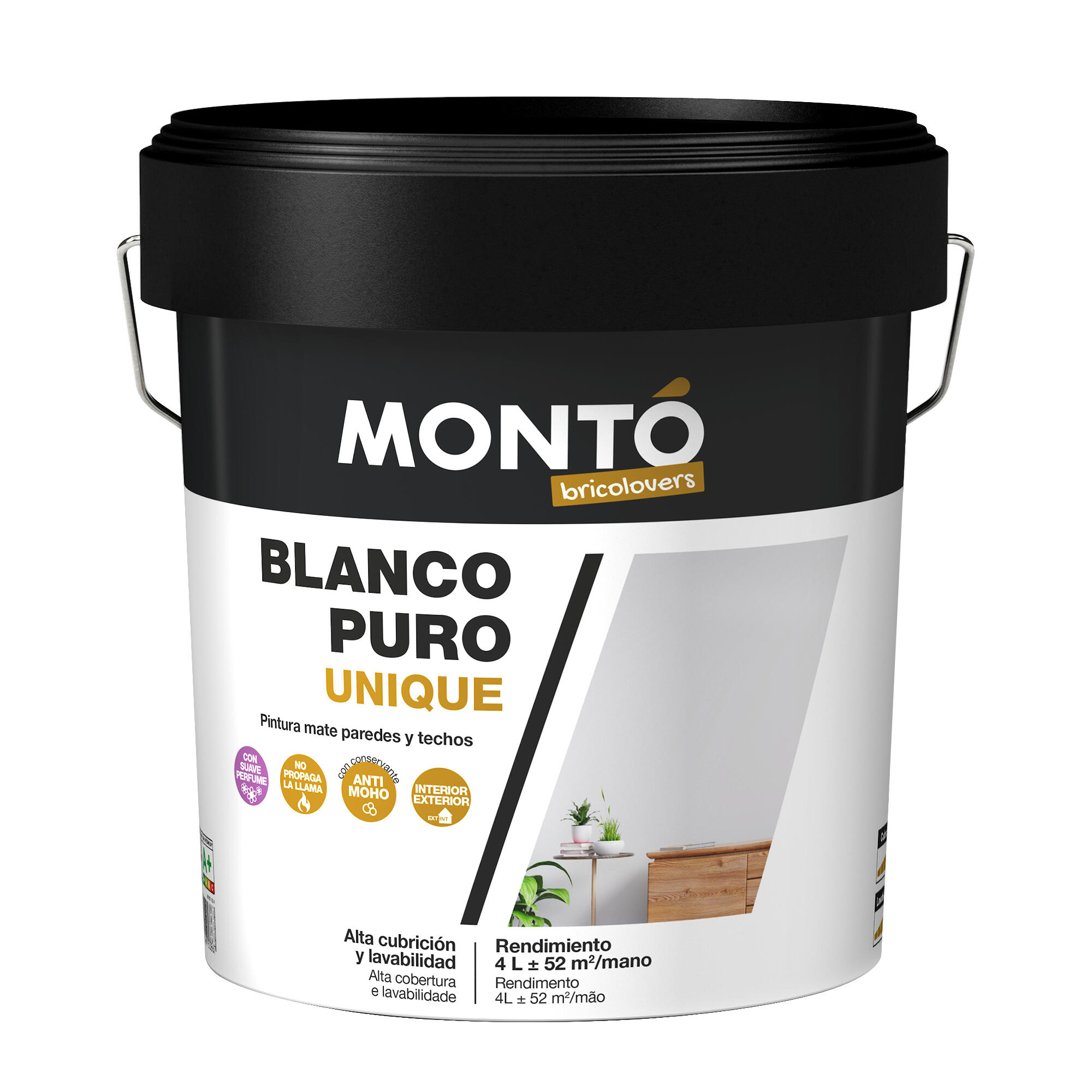 Pintura de interior Unique Blanco Puro MONTÓ color blanco puro mate 4L ...