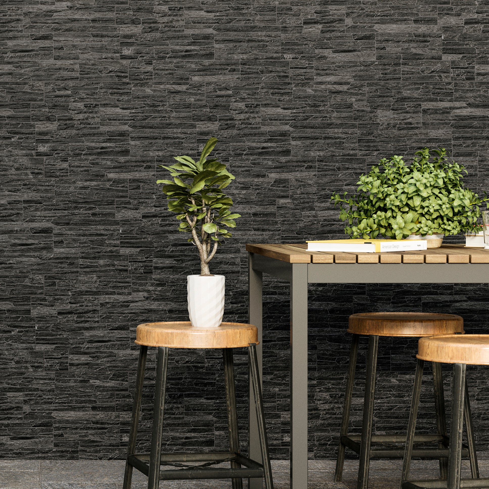 Azulejo porcelánico Teiki efecto piedra, pizarra negro 31x56 cm | Leroy ...