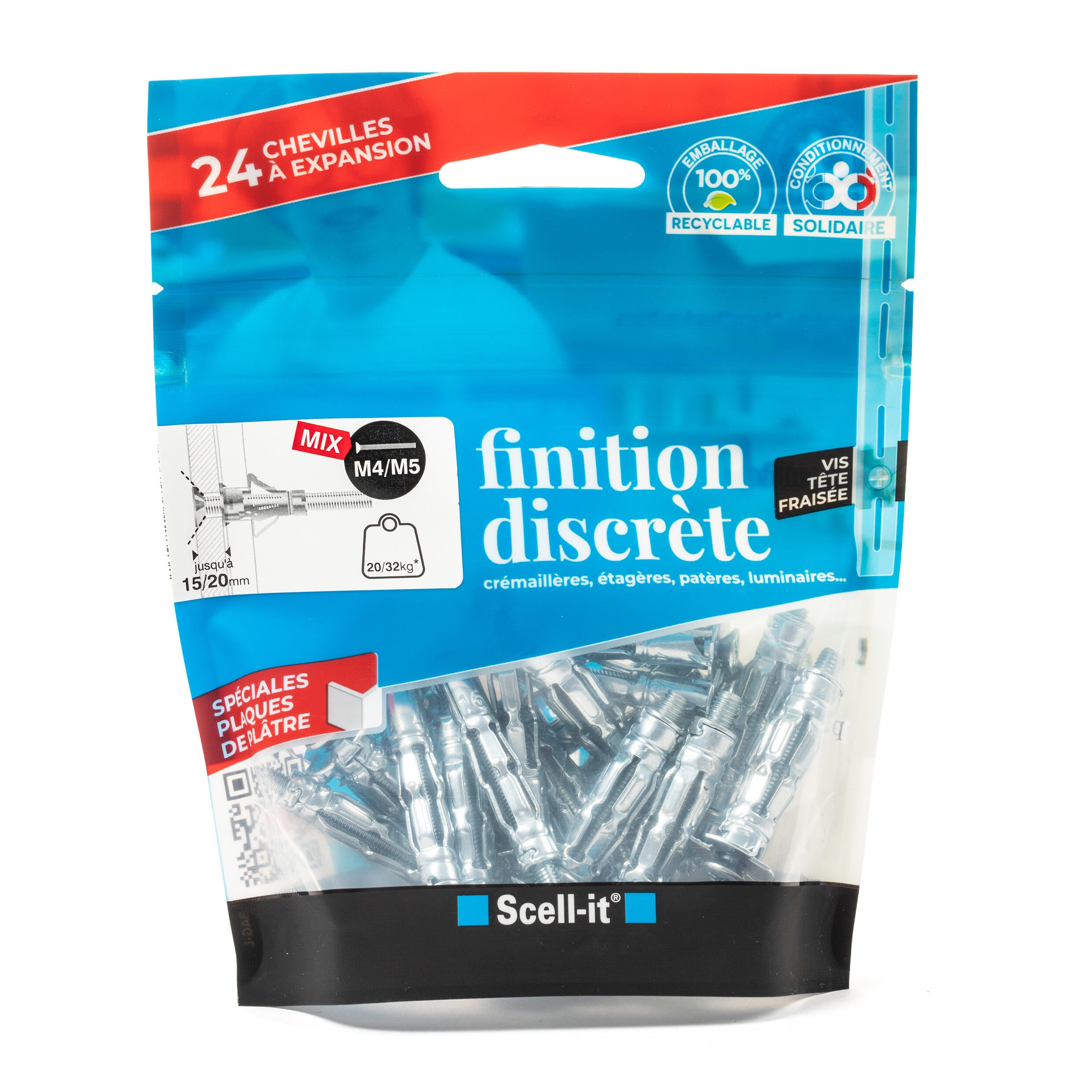 Lot de 24 Cheville murale avec vis SPMIXTF-LBAG SCELL-IT, Ø4 / 5 x L.37 ...